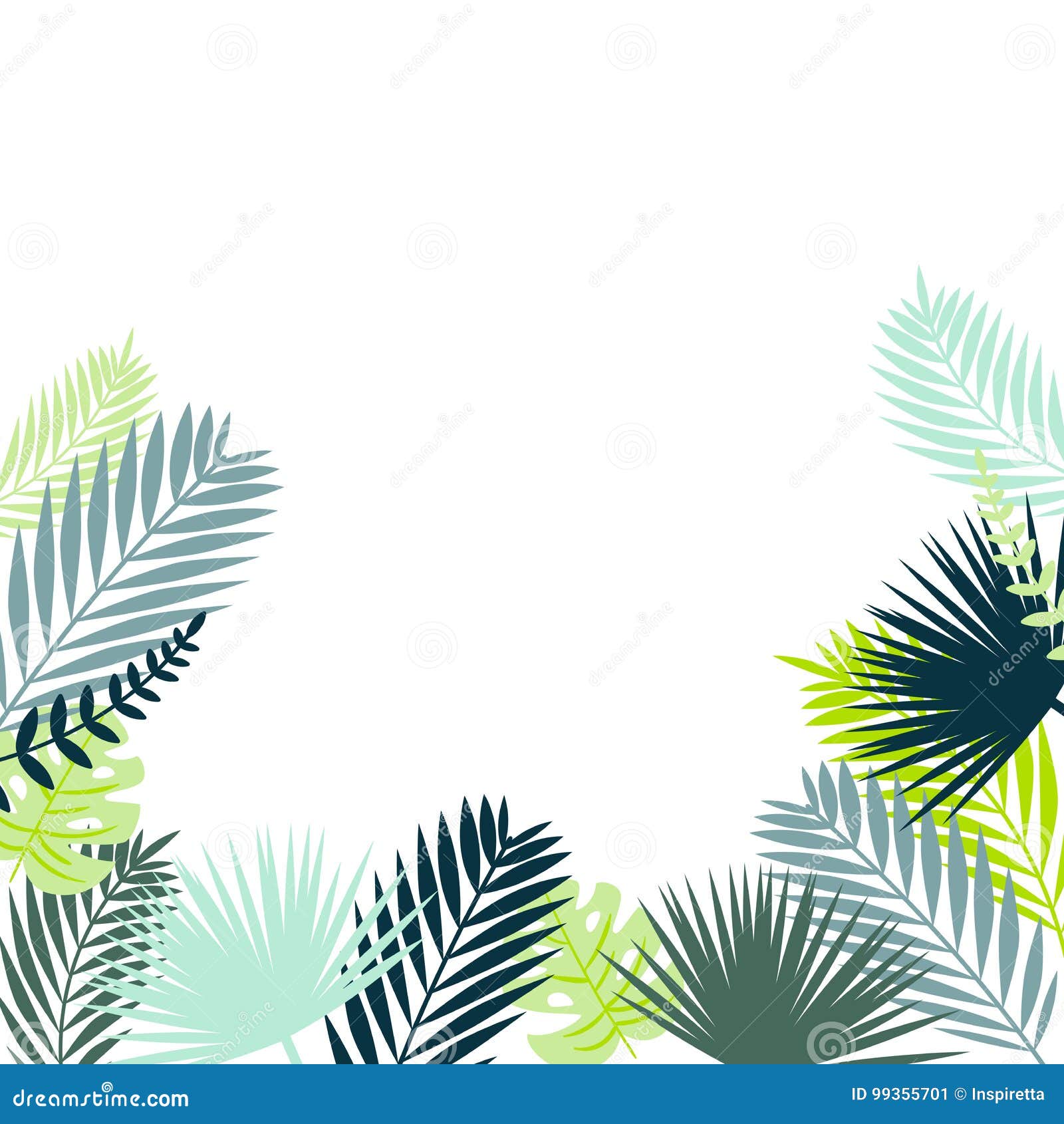 Tropical Leaves Vector Frame. Bottom Border of Palm and Monstera Leaves ...