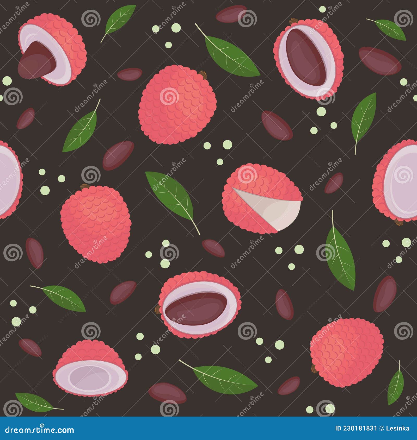 Tropical Lychee Fruit Pattern, Color Isolated Vector Illustration Stock ...