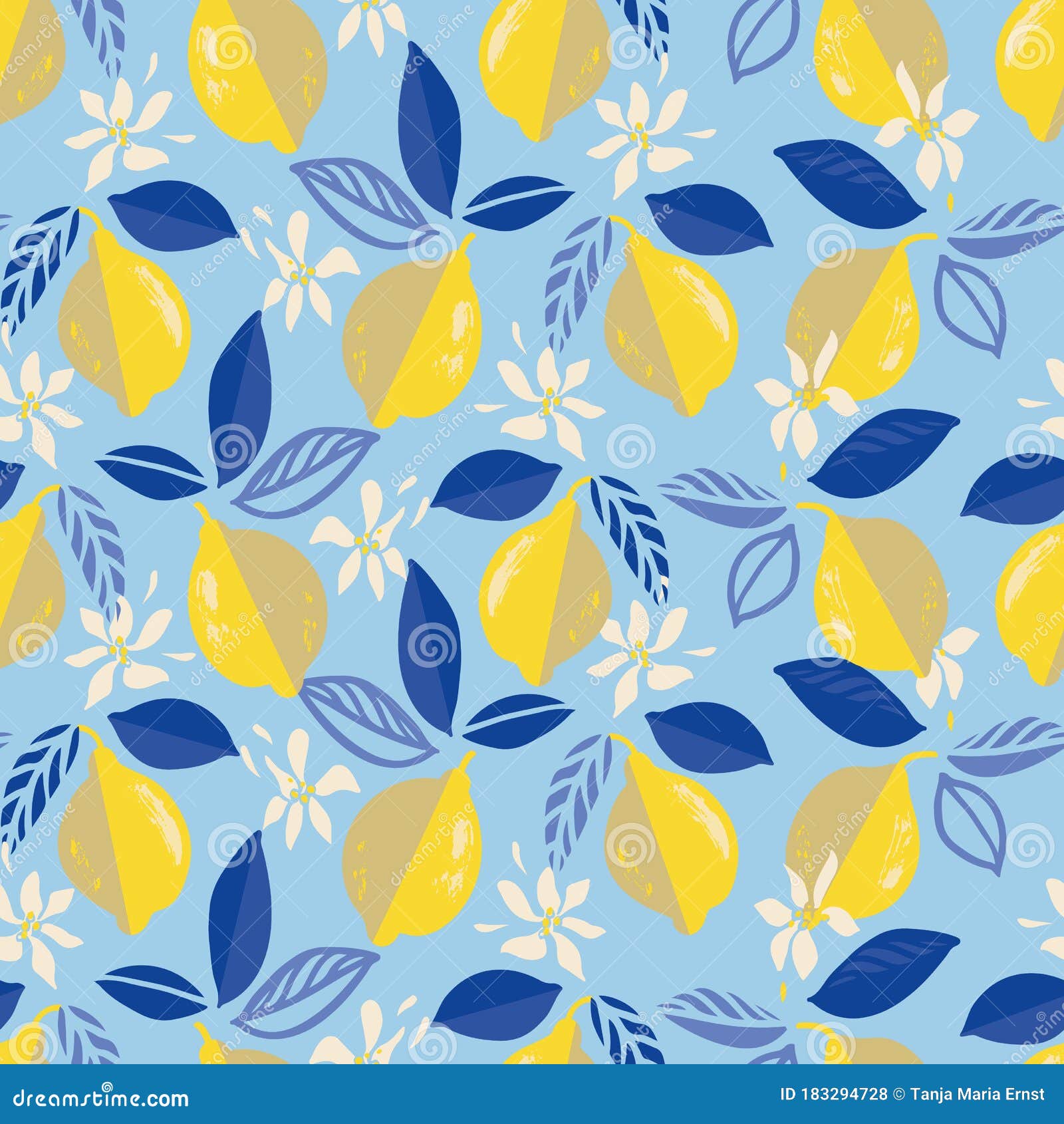 Tropical Mediterranean Modern Summer Lemon Repeating Pattern. Stock ...