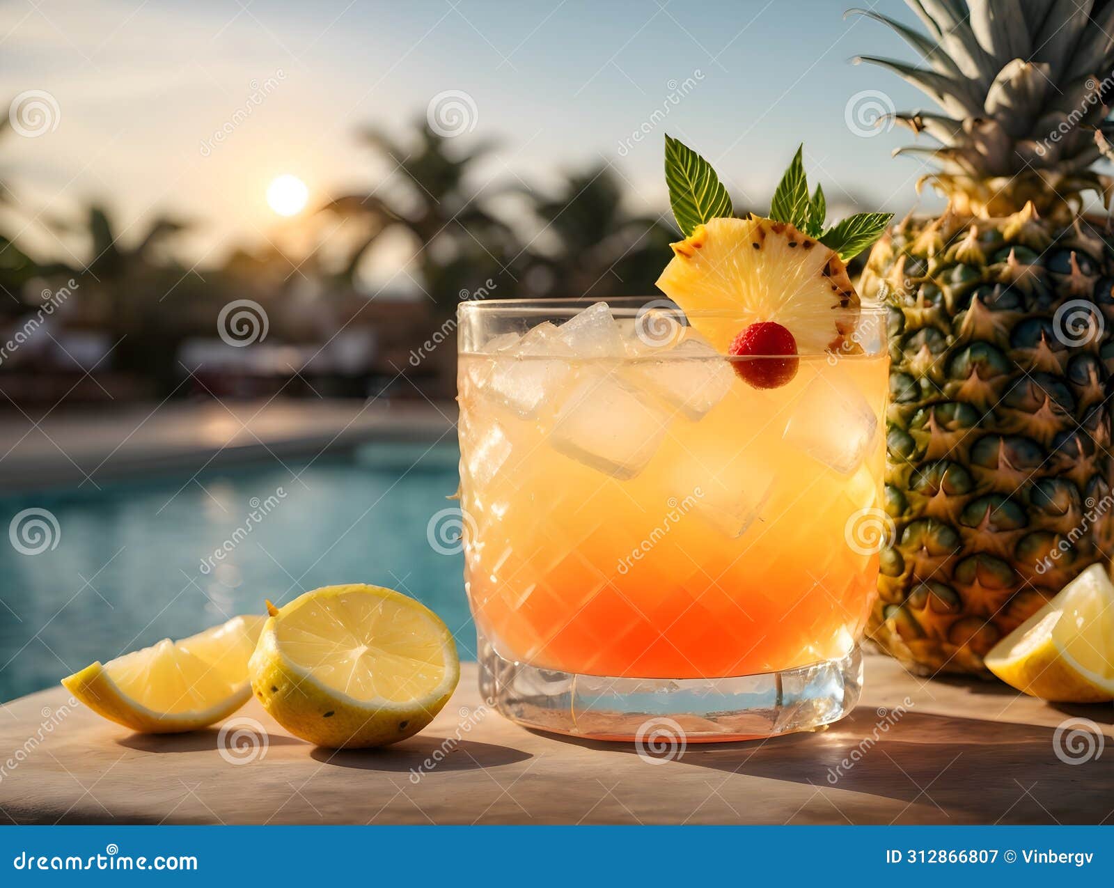 Tropical Mocktail Cocktail at Sunset on the Beach Stock Illustration ...