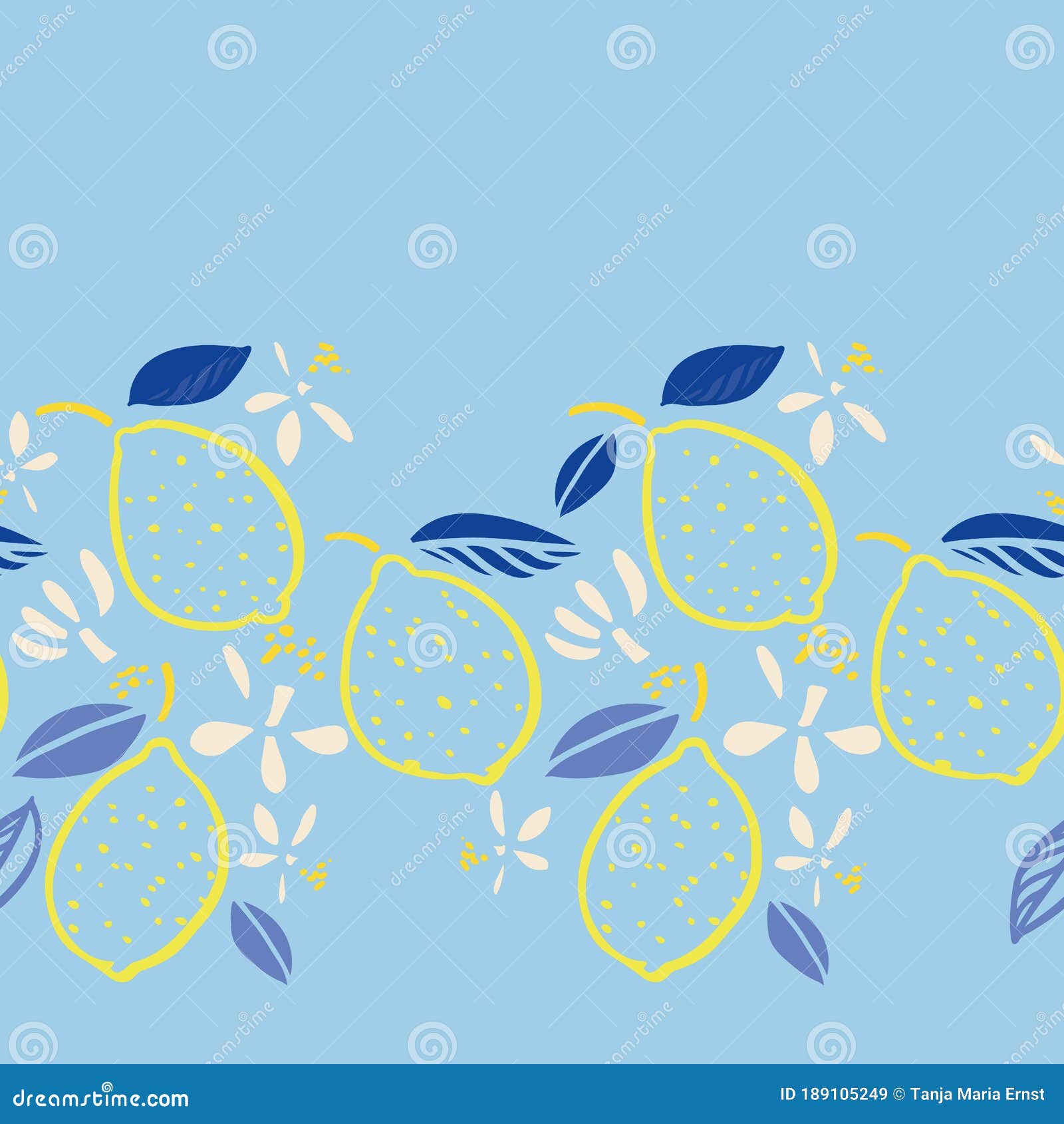 Tropical Modern Mediterranean Summer Lemon Repeating Border. Cartoon ...