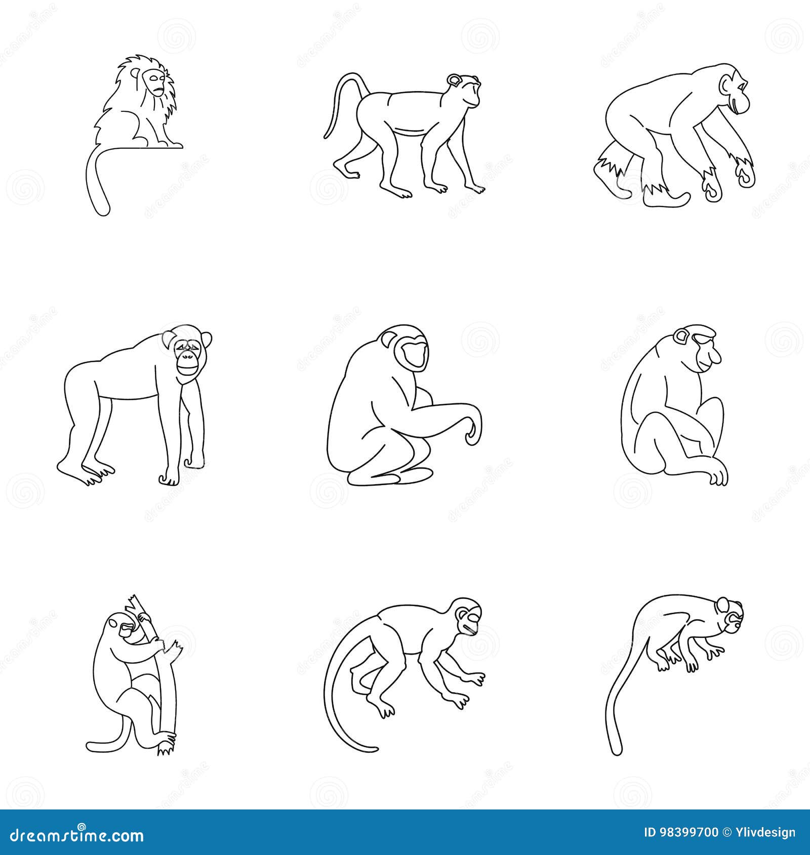 Tropical Monkey Icon Set, Outline Style Stock Vector - Illustration of ...