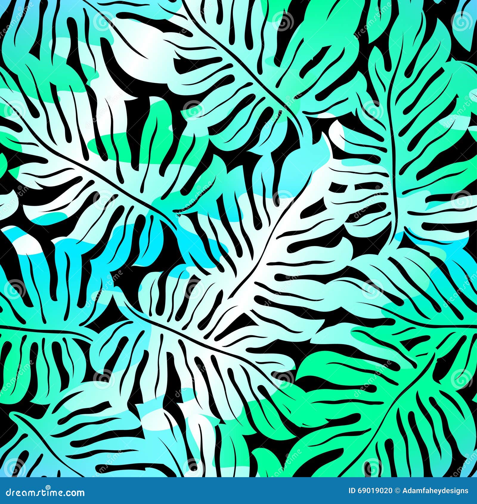 Tropical Monstera Seamless Pattern in Colours on Black Stock Vector ...