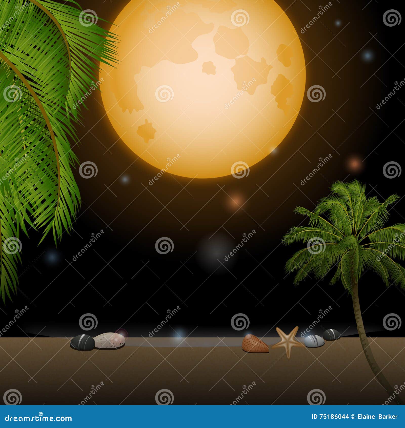 Tropical Moonlight Over Sandy Beach Stock Illustration - Illustration ...