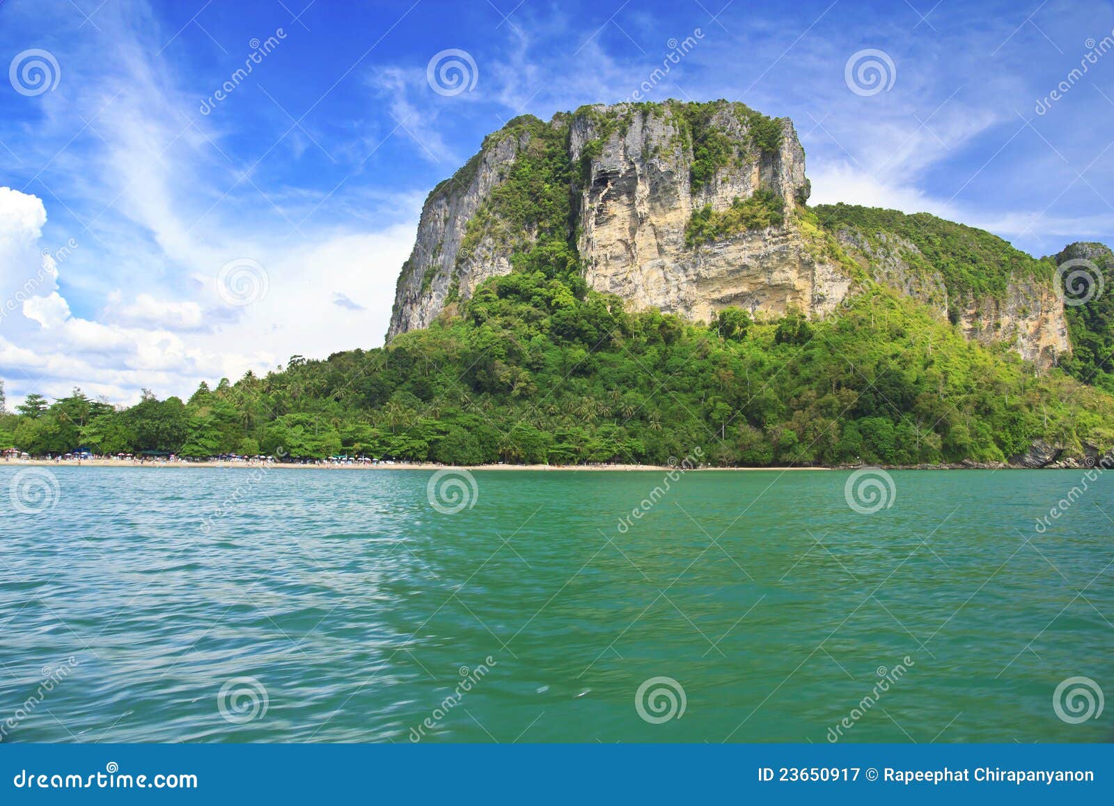 Mountain Cliff at the Island Sea Beach with Clear Blue Sky Background ...