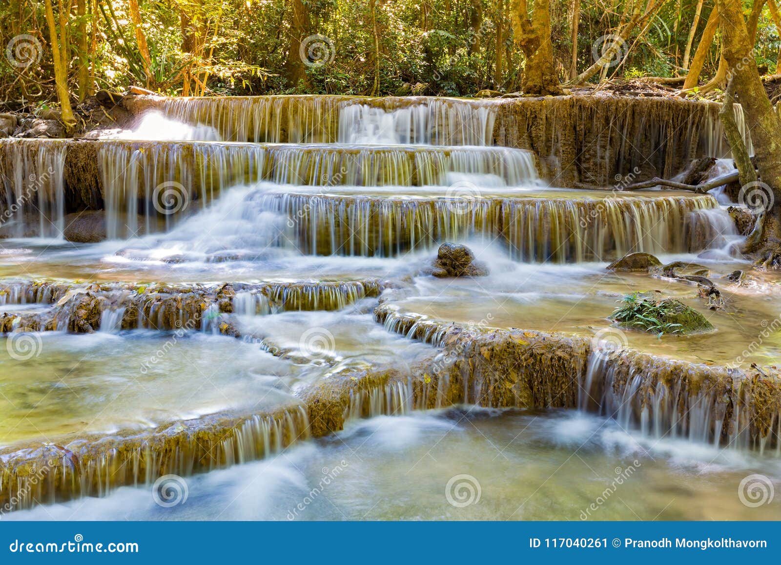 Tropical Multiple Layers Stream Waterfall in Deep Forest Stock Image ...