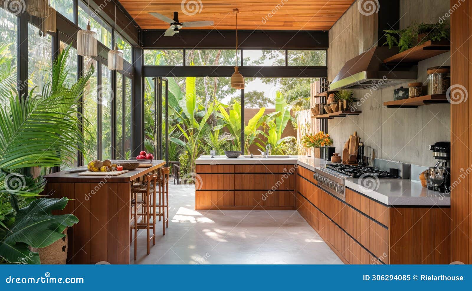 Tropical Nature Kitchen Interior Design Stock Illustration ...