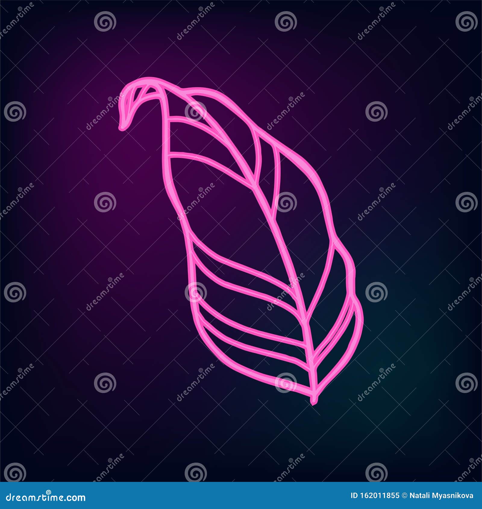 Tropical Neon Leaf. Vector Isolated Illustration on Dark Background ...