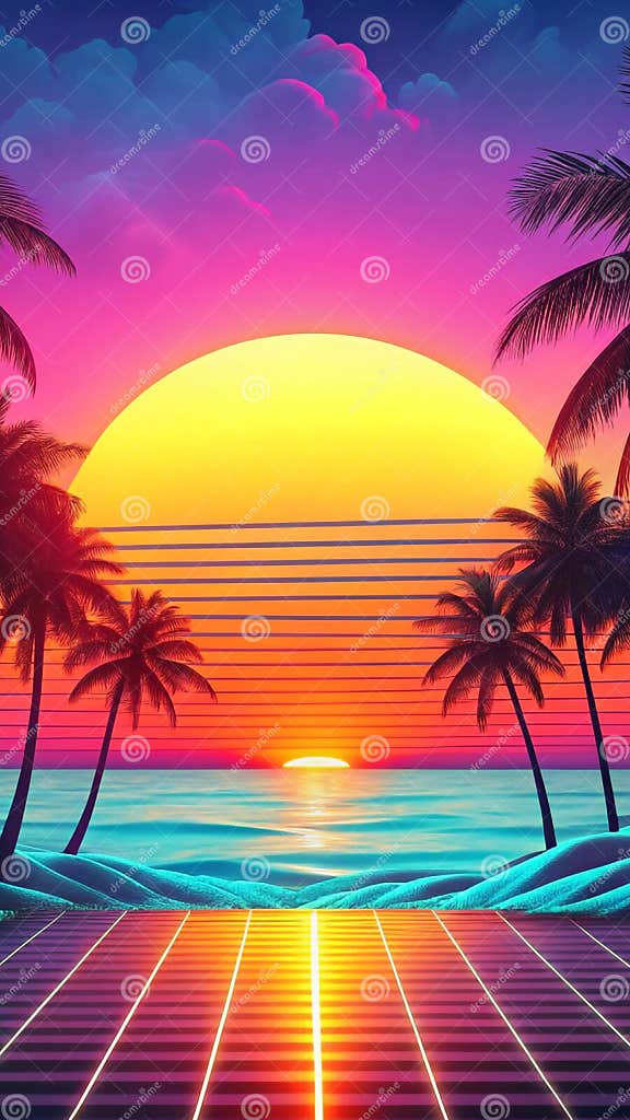 Tropical Neon Sunset a Stylized Sunset Stock Illustration ...