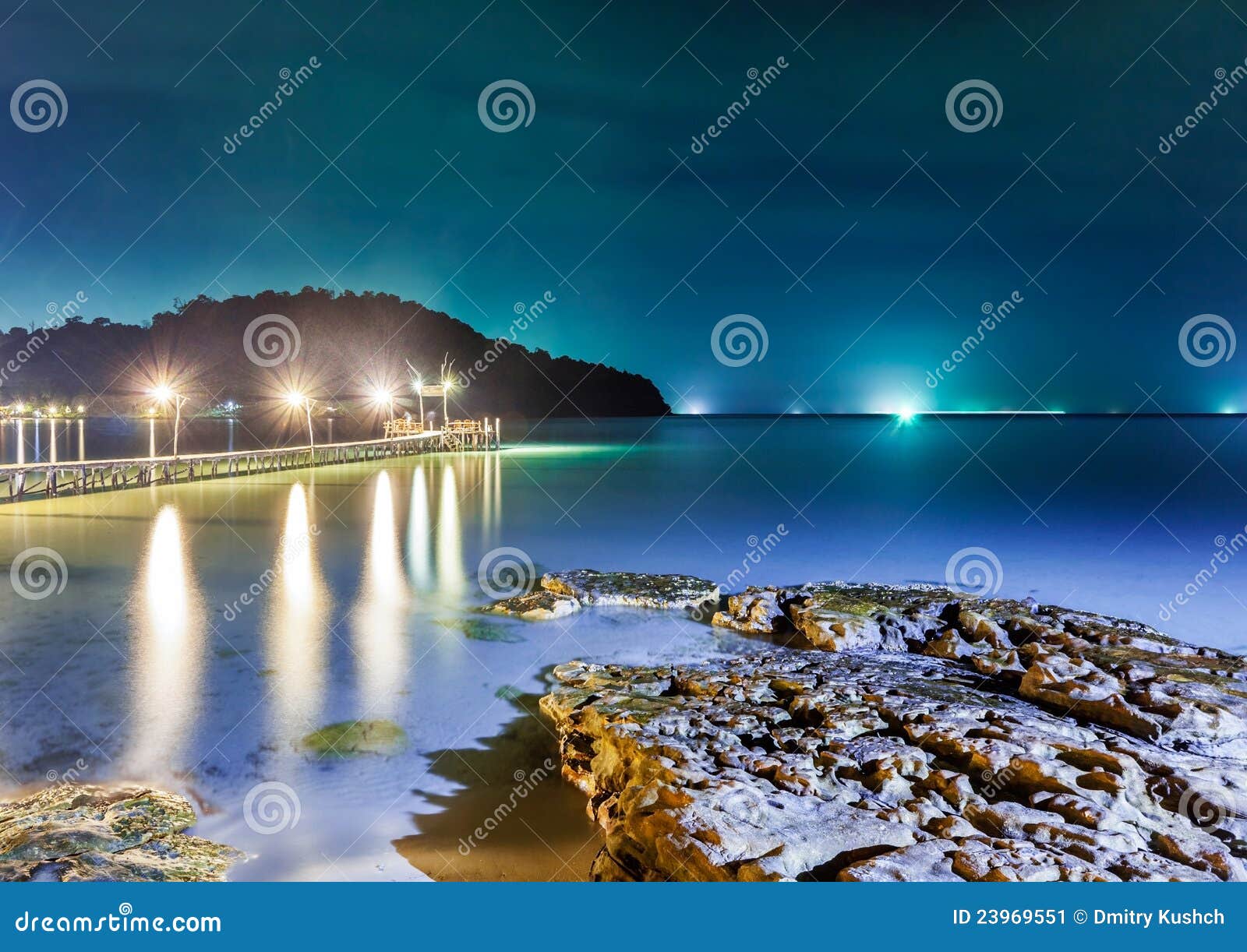 Tropical Night at the Beach. Stock Image - Image of kingdom, blue: 23969551