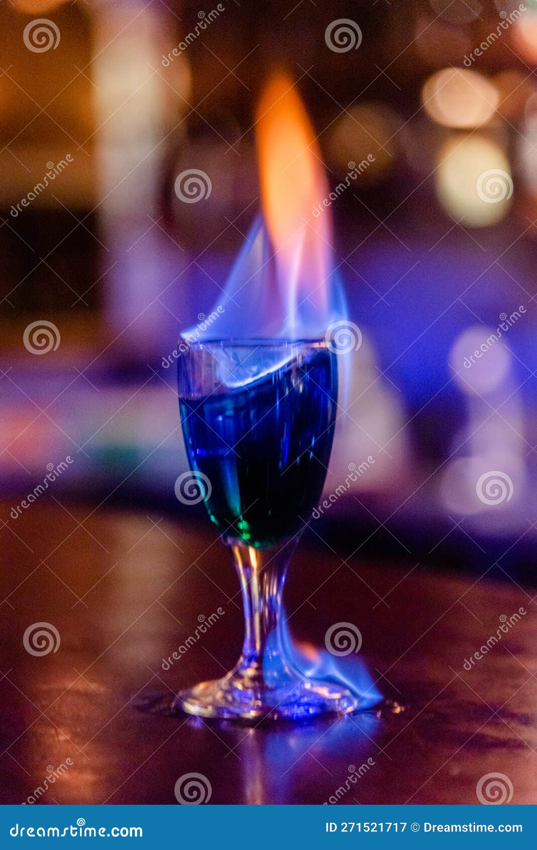 Beautiful Cocktail Burning with Fire on the Bar Table Stock Image ...