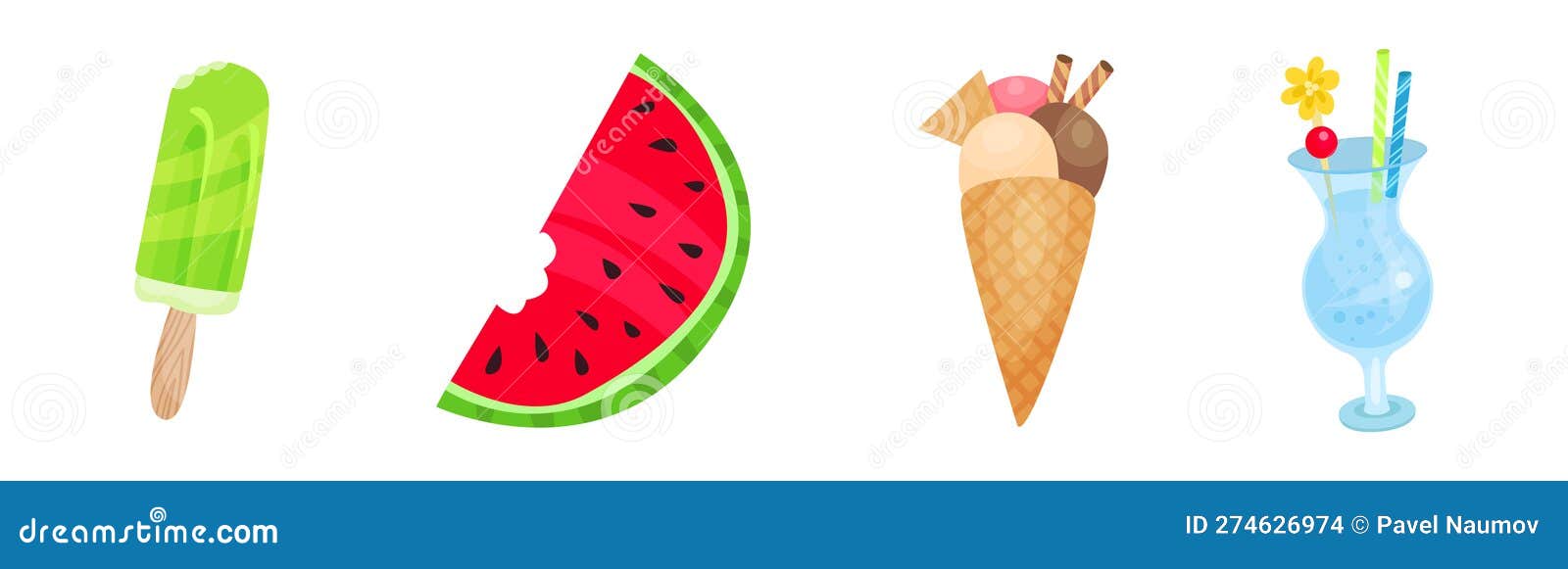 Tropical Objects and Element with Cocktail, Eskimo, Watermelon and Ice ...