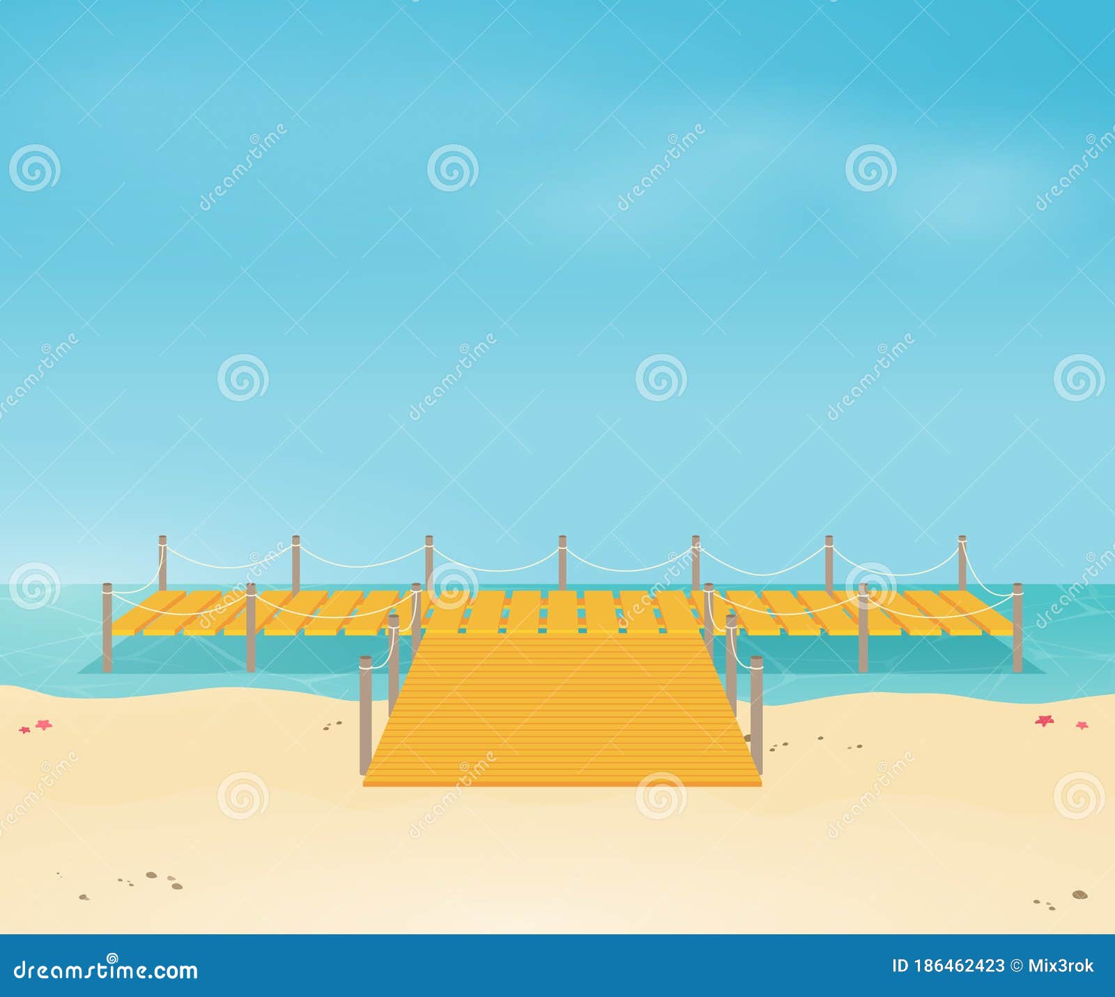 Tropical Ocean Landscape with Wooden Dock Vector Stock Illustration ...
