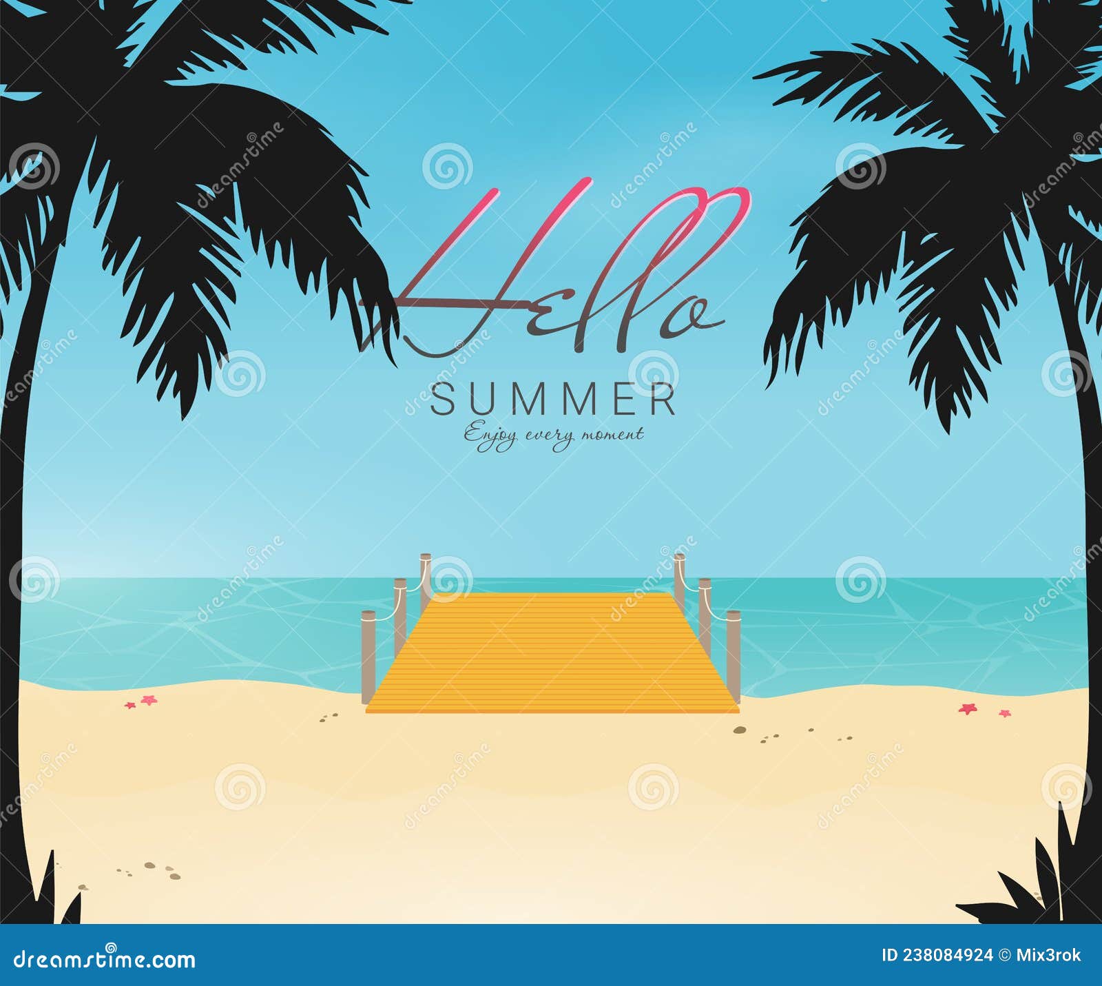 Tropical Ocean Landscape with Wooden Dock Vector Editorial Stock Image ...