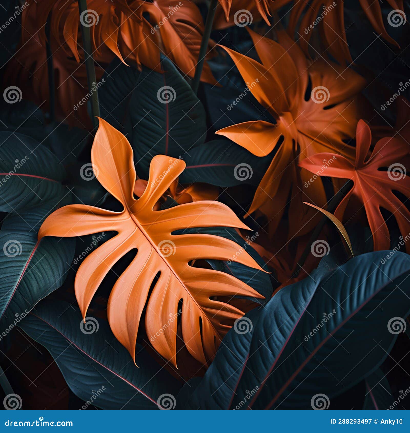 Illustration of Orange Monstera Leaves Stock Illustration ...