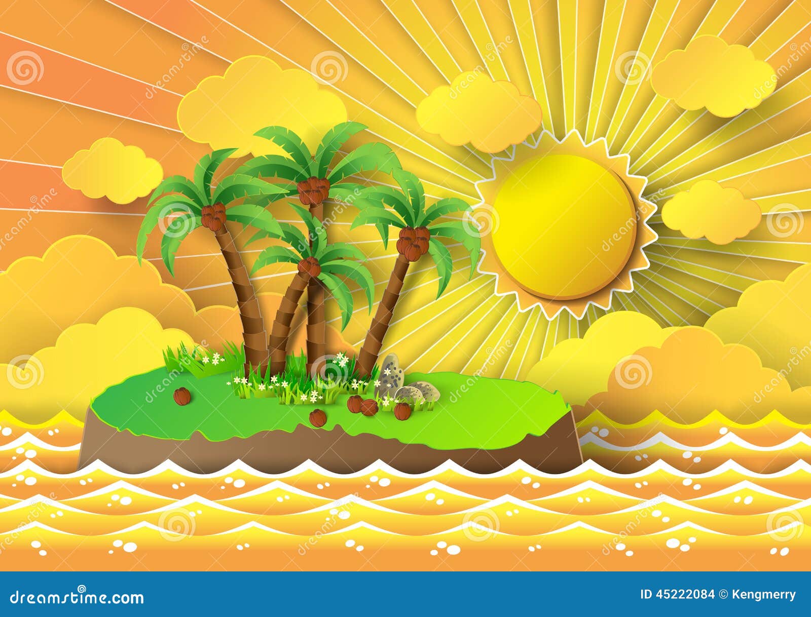 Tropical Palm On Island With Sea And Sunbeamvector Illustration Stock Vector Illustration Of