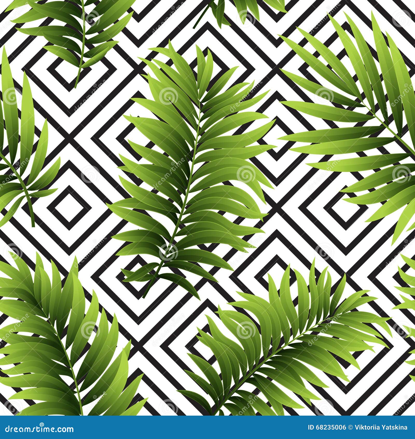 Tropical Palm Leaves Seamless Geometric Background. Vector Illustration ...