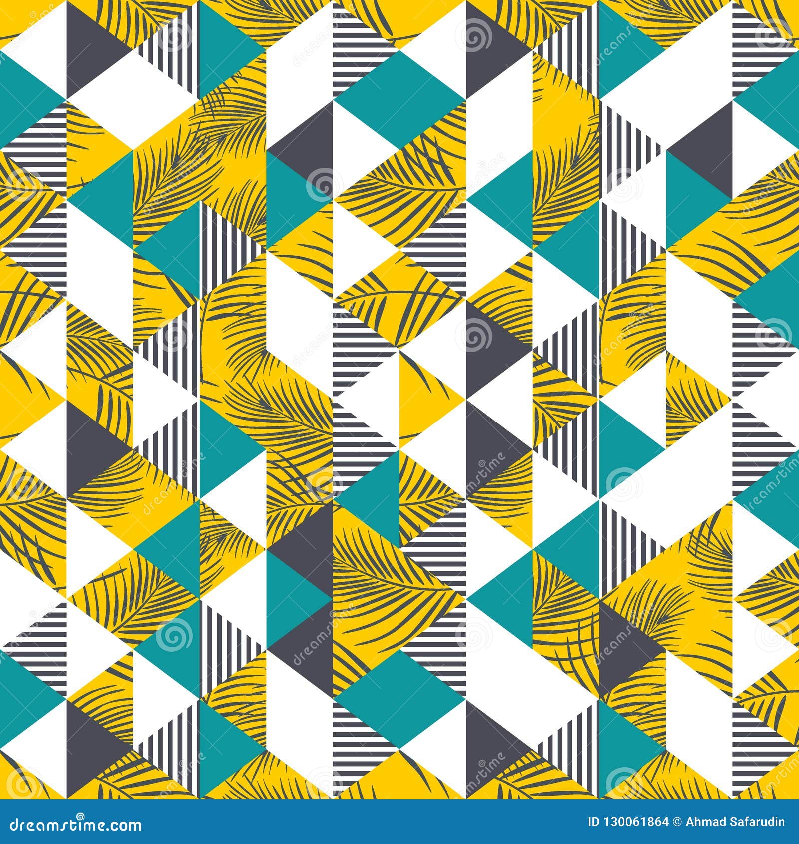 Tropical Palm Leaves and Triangle Seamless Pattern Stock Vector ...