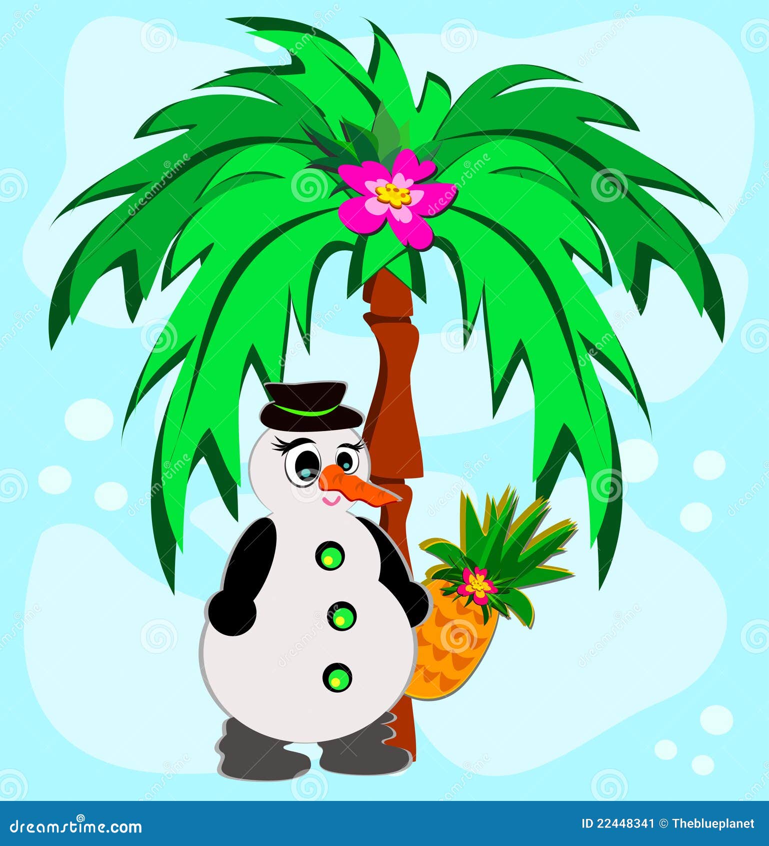 Tropical Palm with Snowman stock vector. Illustration of christmas ...