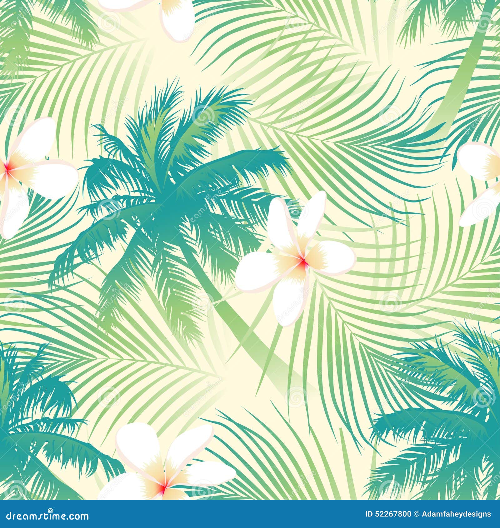 Tropical Palm Tree with Flowers Seamless Pattern Stock Vector ...