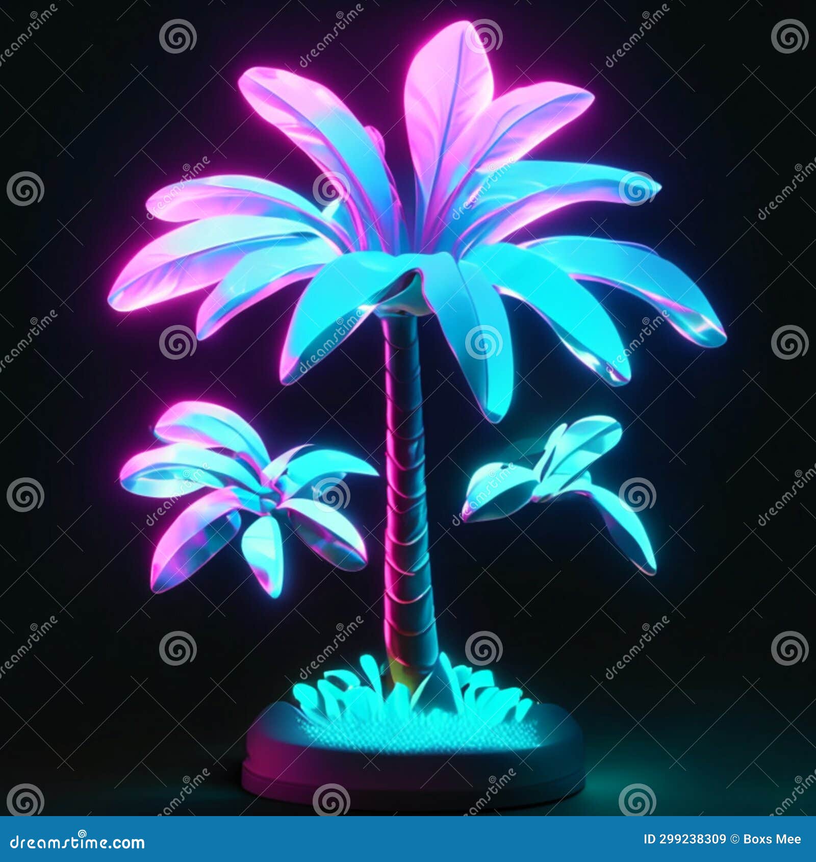 Tropical Palm Tree in Neon Light. 3D Rendering Stock Illustration ...