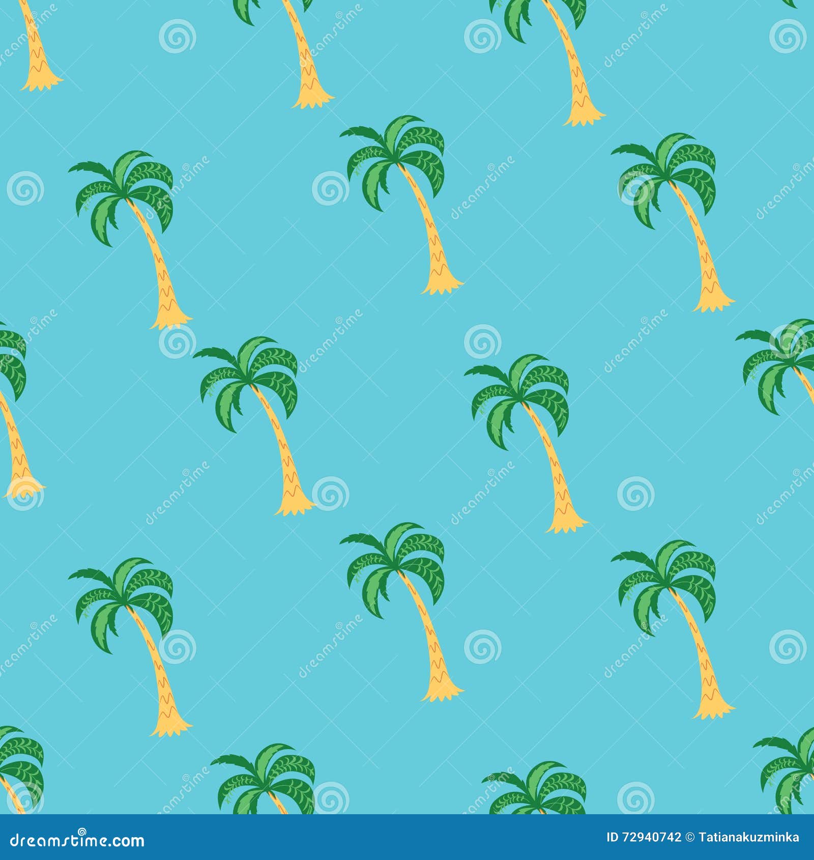 Tropical Palm Tree Seamless Pattern on the Blue Background. Vector ...