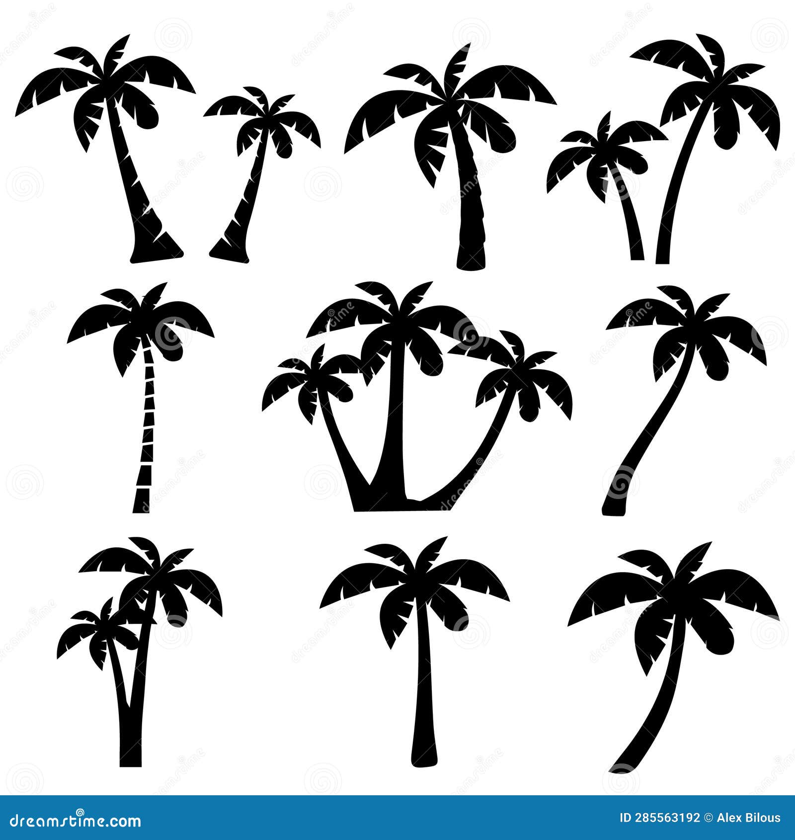 Tropical Palm Tree Set Vector Illustration Stock Vector - Illustration of summer, coco: 285563192