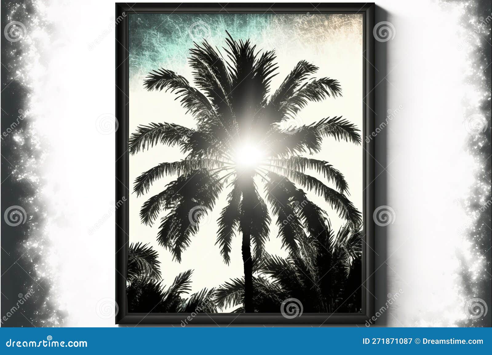 Tropical Palm Tree Silhouette Against Sunlight. with White Frame ...