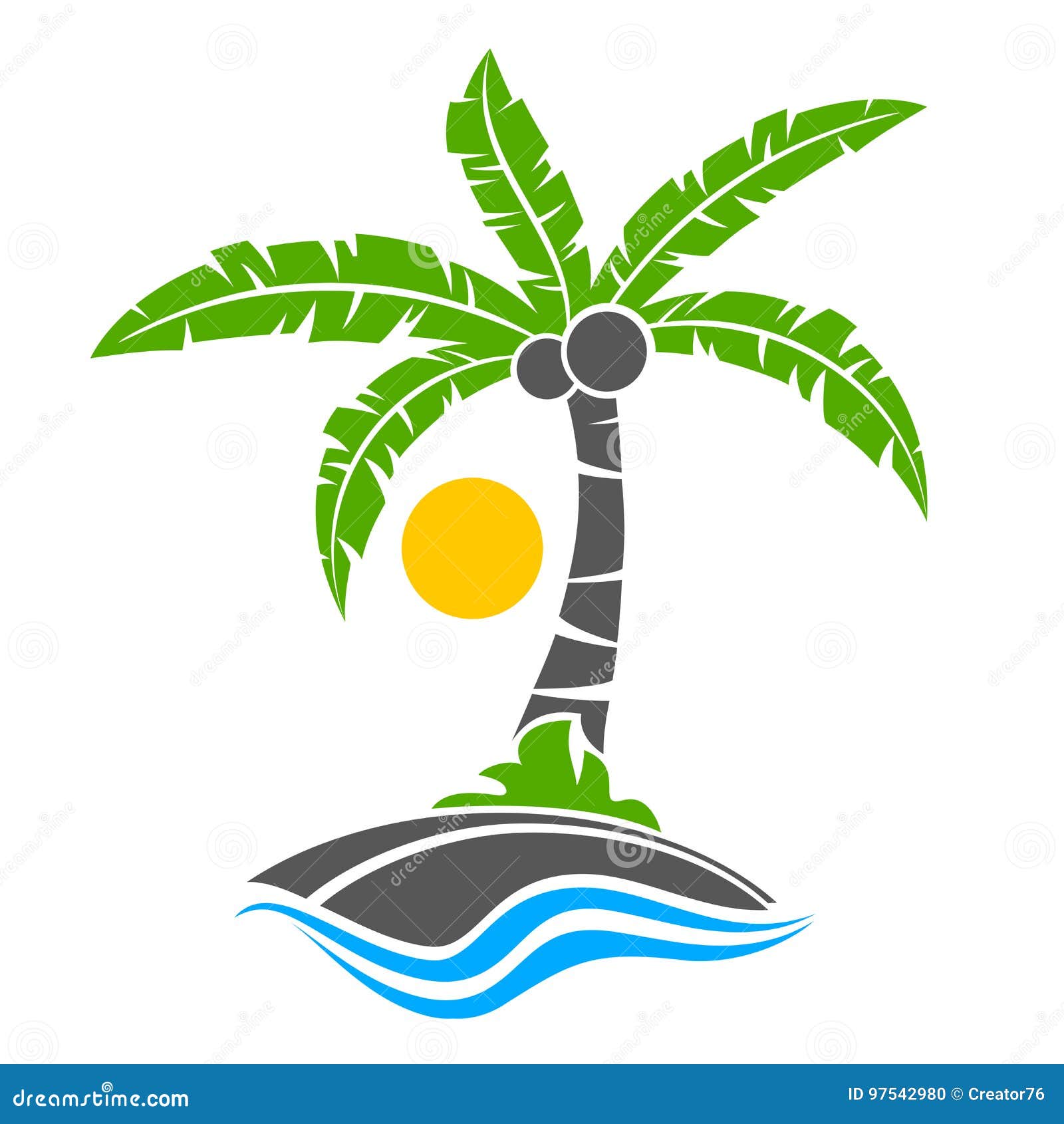 Tropical Palm Tree with Sun Stock Vector - Illustration of lifestyle ...