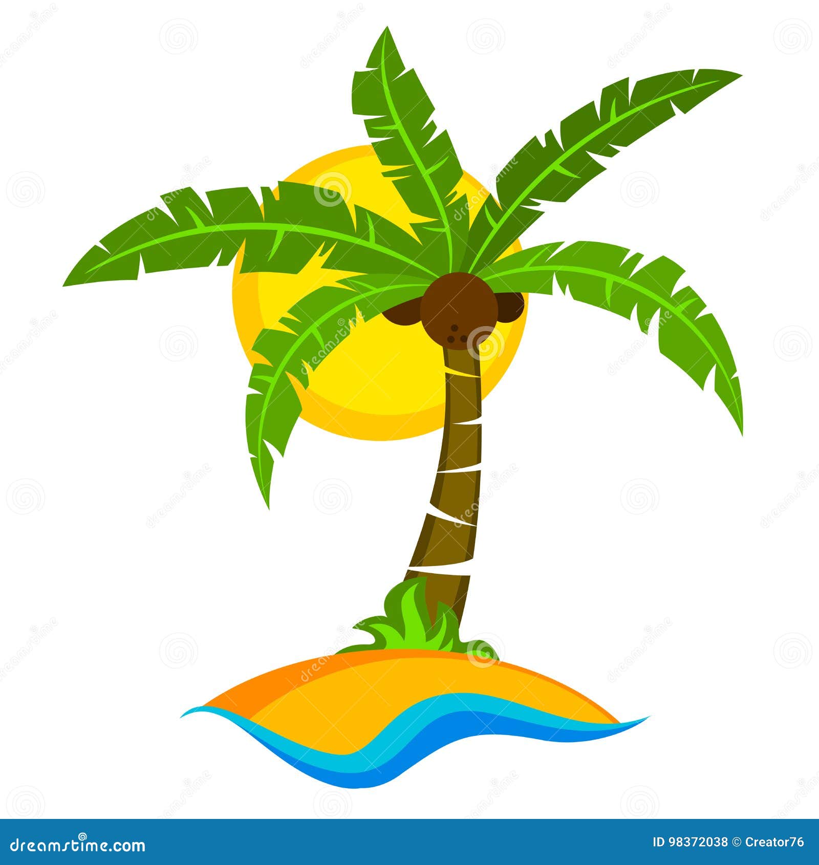 Tropical Palm Tree with Sun Stock Vector - Illustration of plant ...