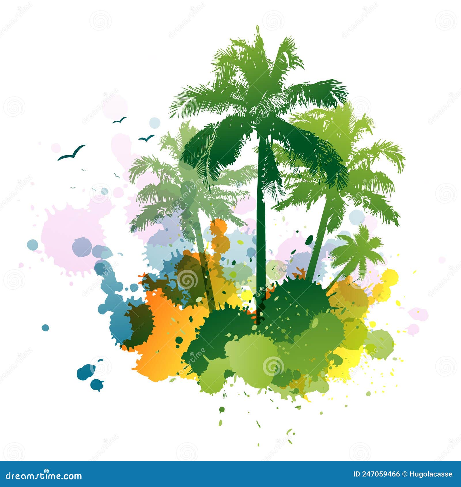 Tropical Palm Trees Design Paint Splash Stock Vector - Illustration of ...