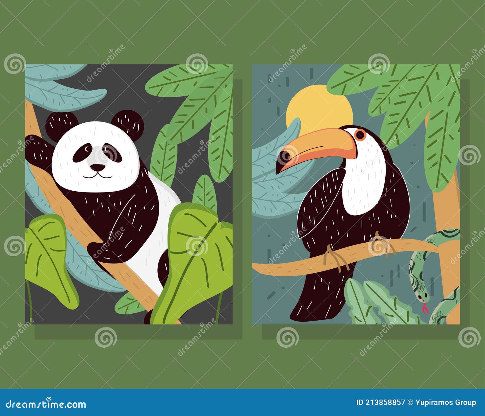 Tropical panda toucan stock vector. Illustration of animal - 213858857