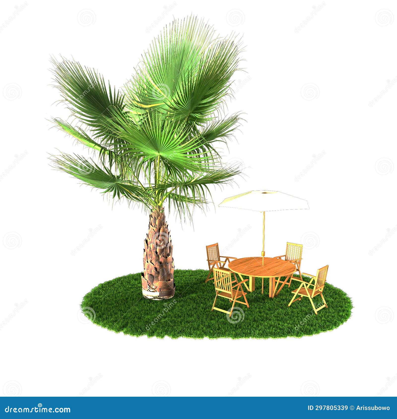 Tropical Panorama with Palm Trees and Dining Table Set Stock ...