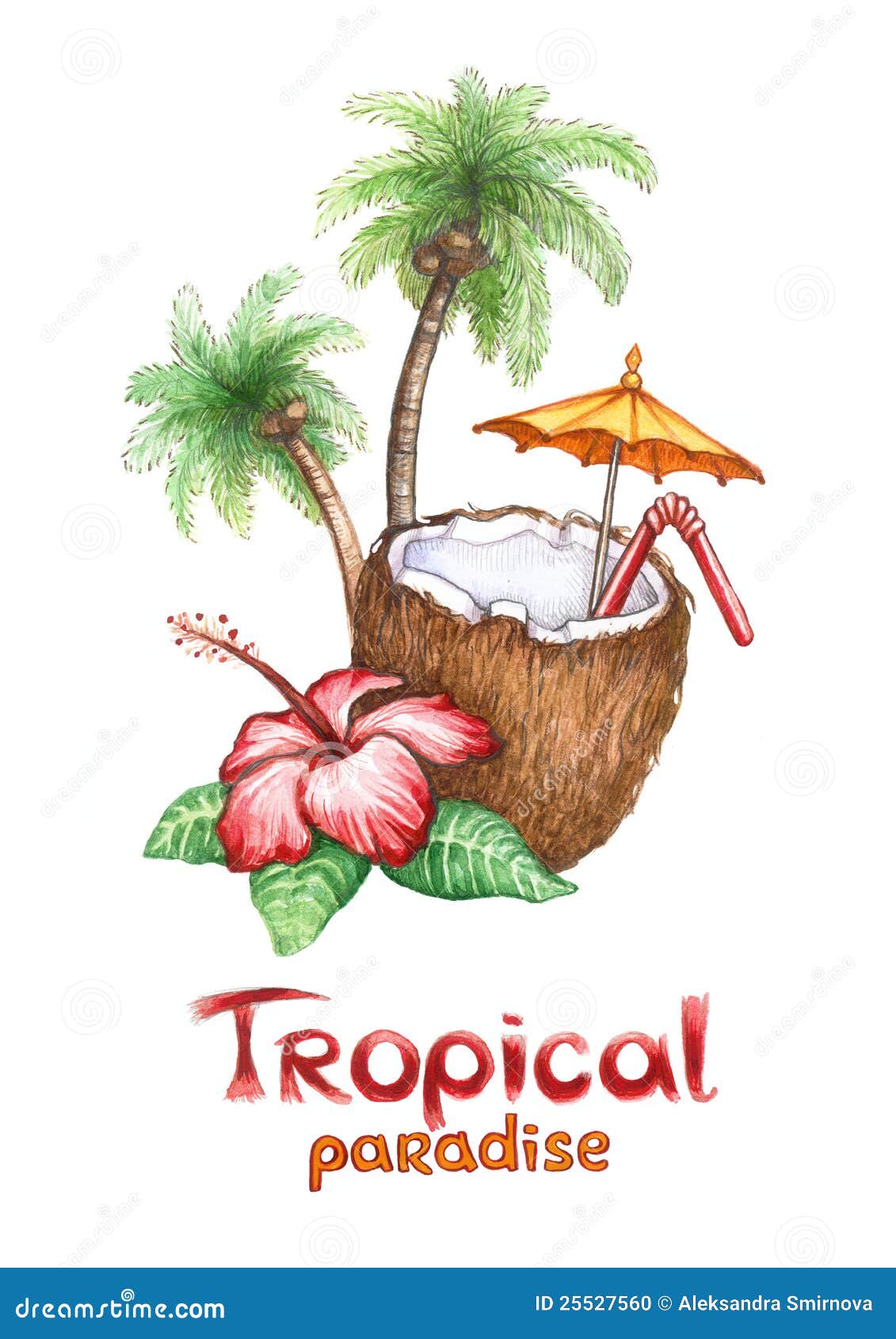 Tropical Paradise With Palms And Sea Ocean And Airplane Travel.Vector ...