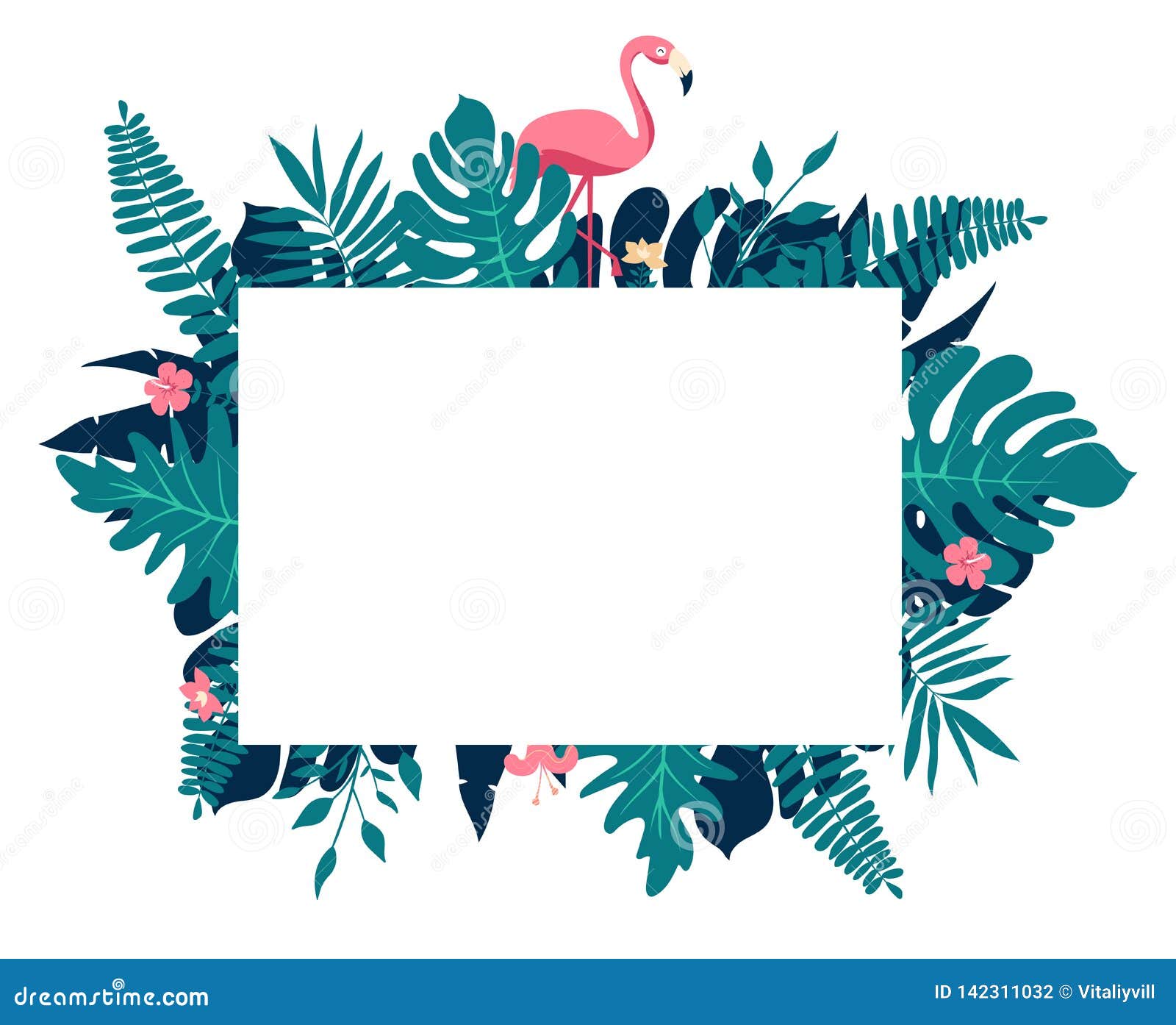 Tropical Paradise Composition. Rectangular Border Frame with Text ...