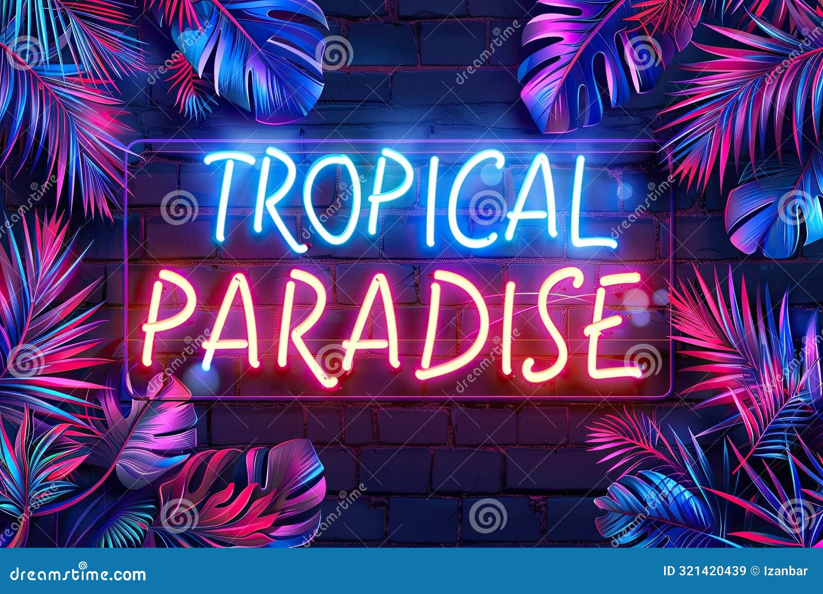 Tropical Paradise Glowing Neon Sign Illustration Generative AI Stock ...