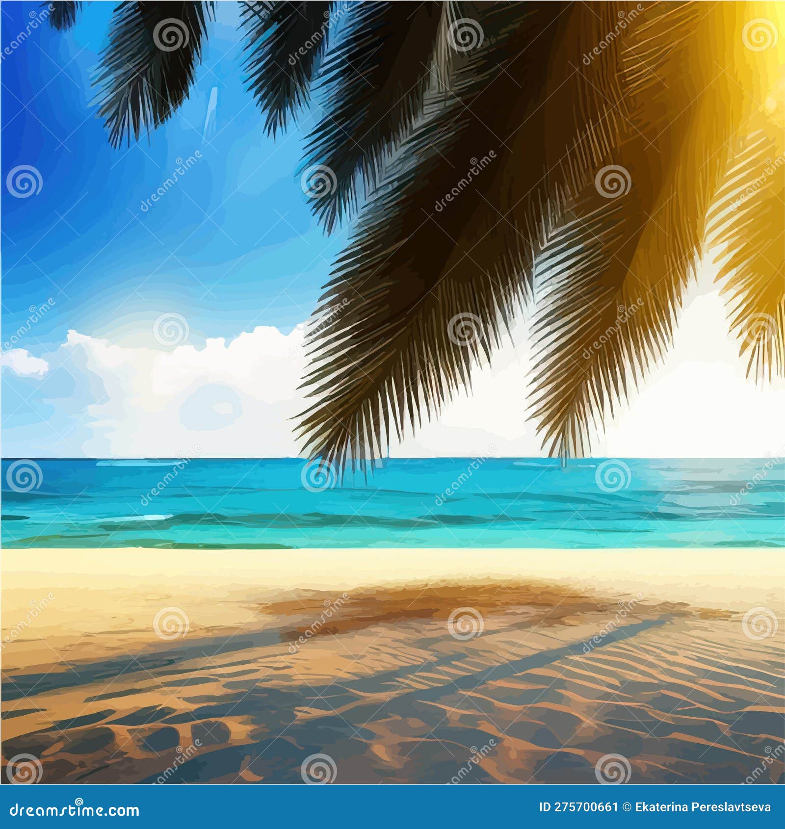 Tropical Paradise Island Sandy Beach Palm Trees And Sea Stock Vector