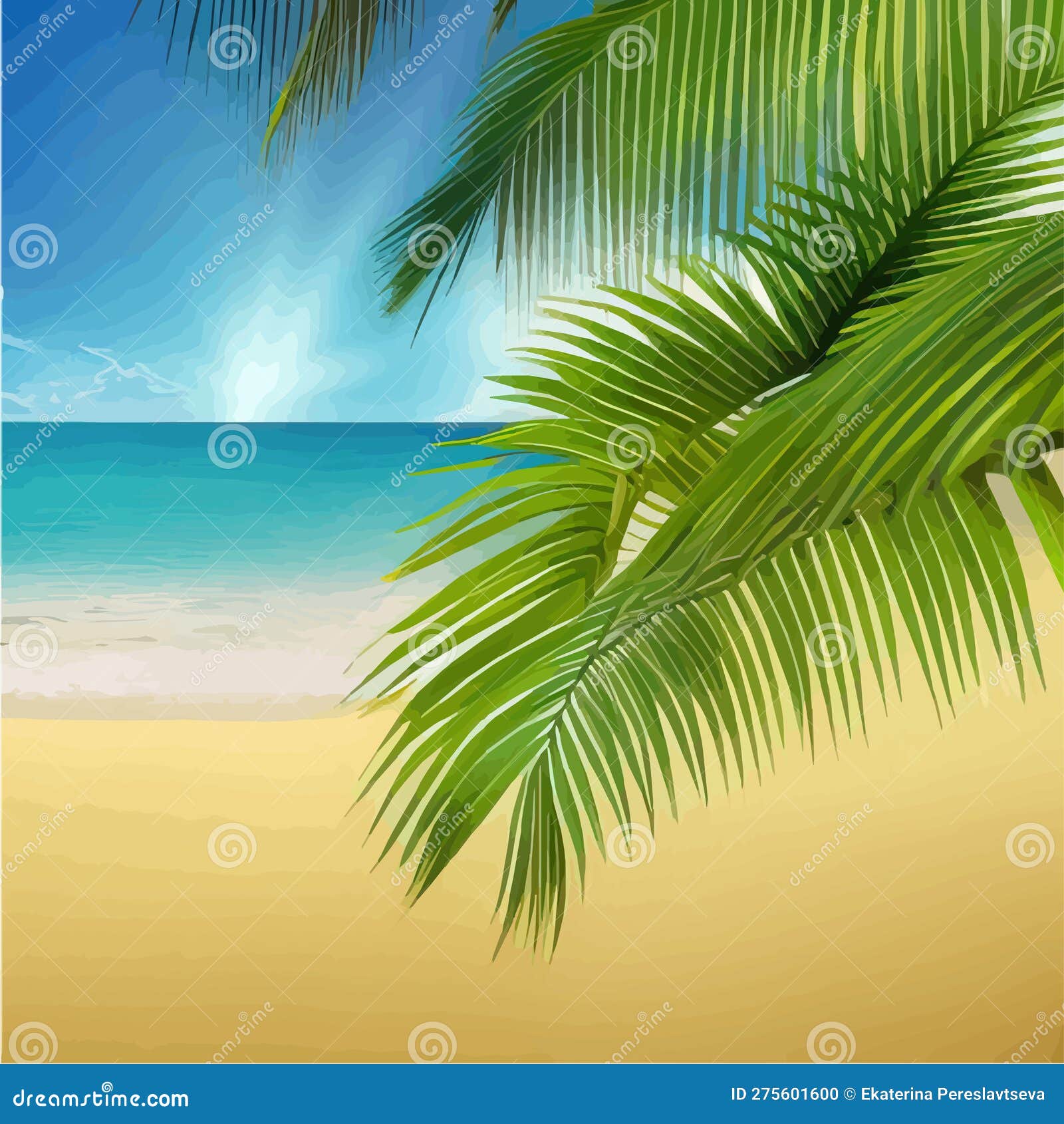 Tropical Paradise Island Sandy Beach Palm Trees And Sea Stock