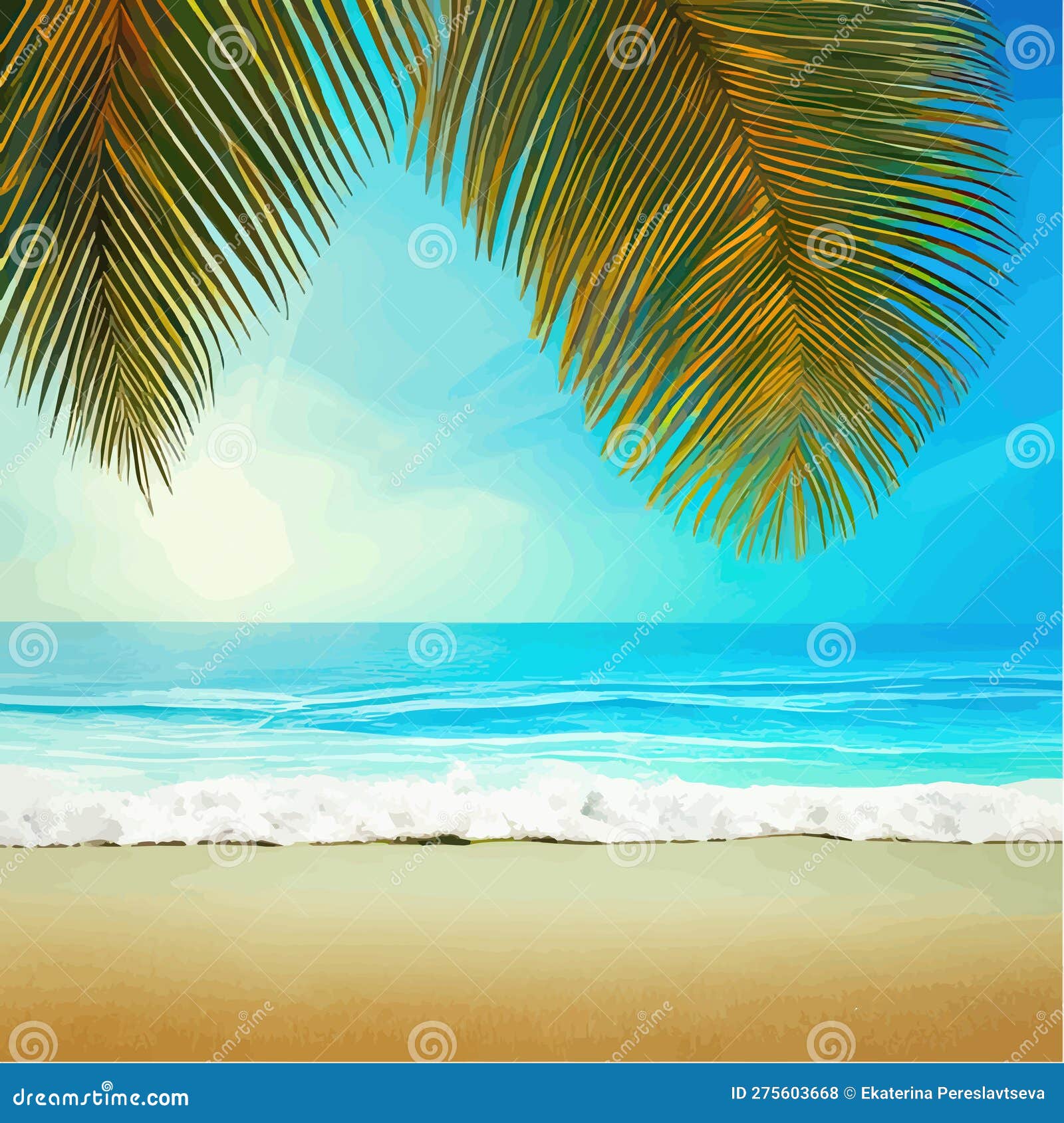 Tropical Paradise Island Sandy Beach Palm Trees And Sea Stock