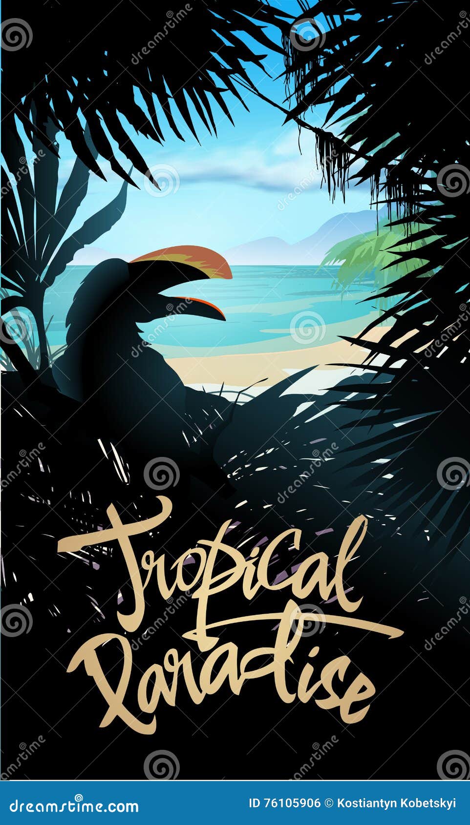 Tropical paradise poster stock vector. Illustration of green - 76105906