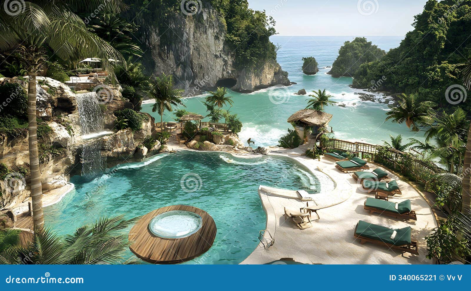 Tropical Paradise with a Stunning Infinity Pool Stock Illustration ...