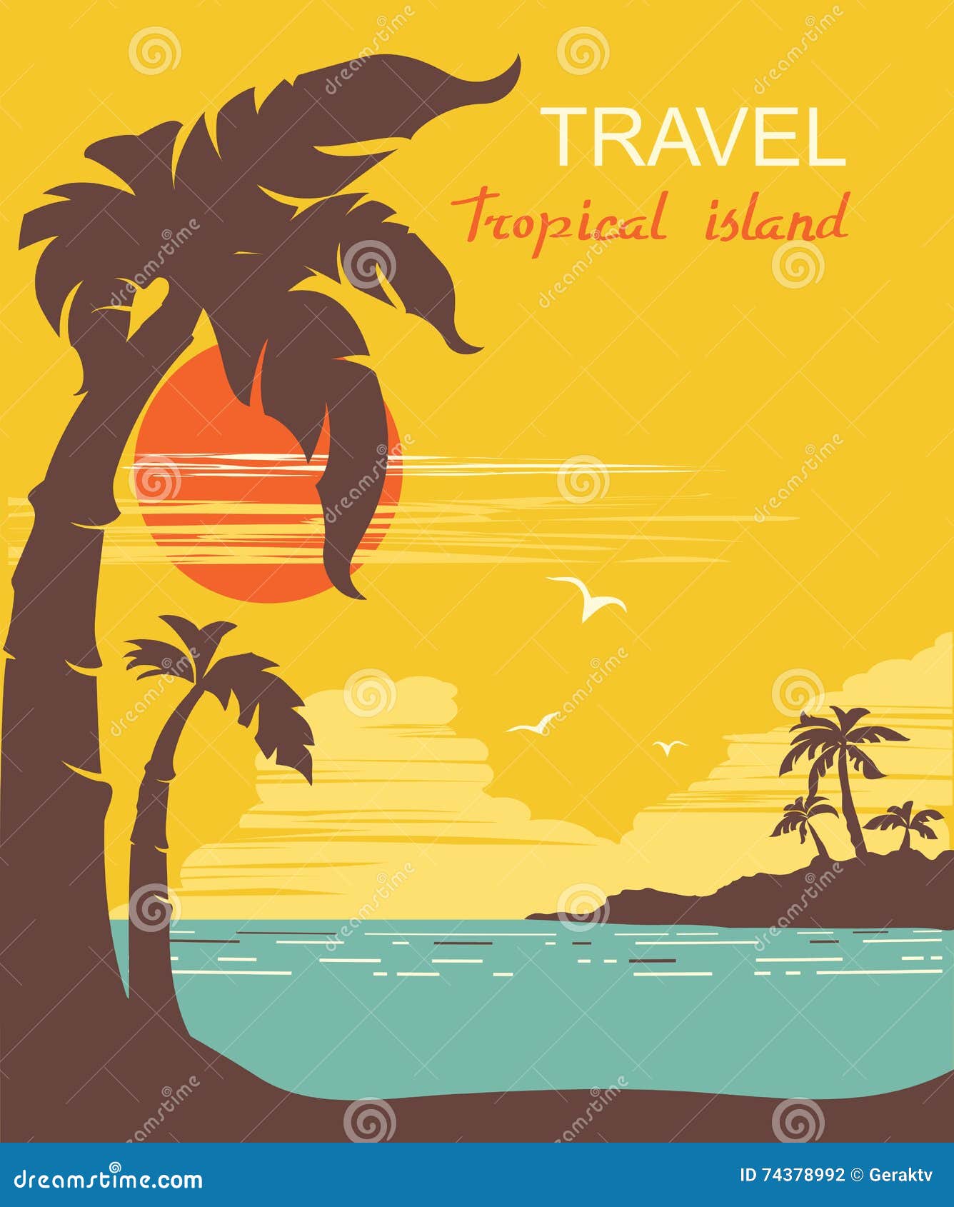 Tropical Paradise.Vector Palms Island Poster | CartoonDealer.com #74378992
