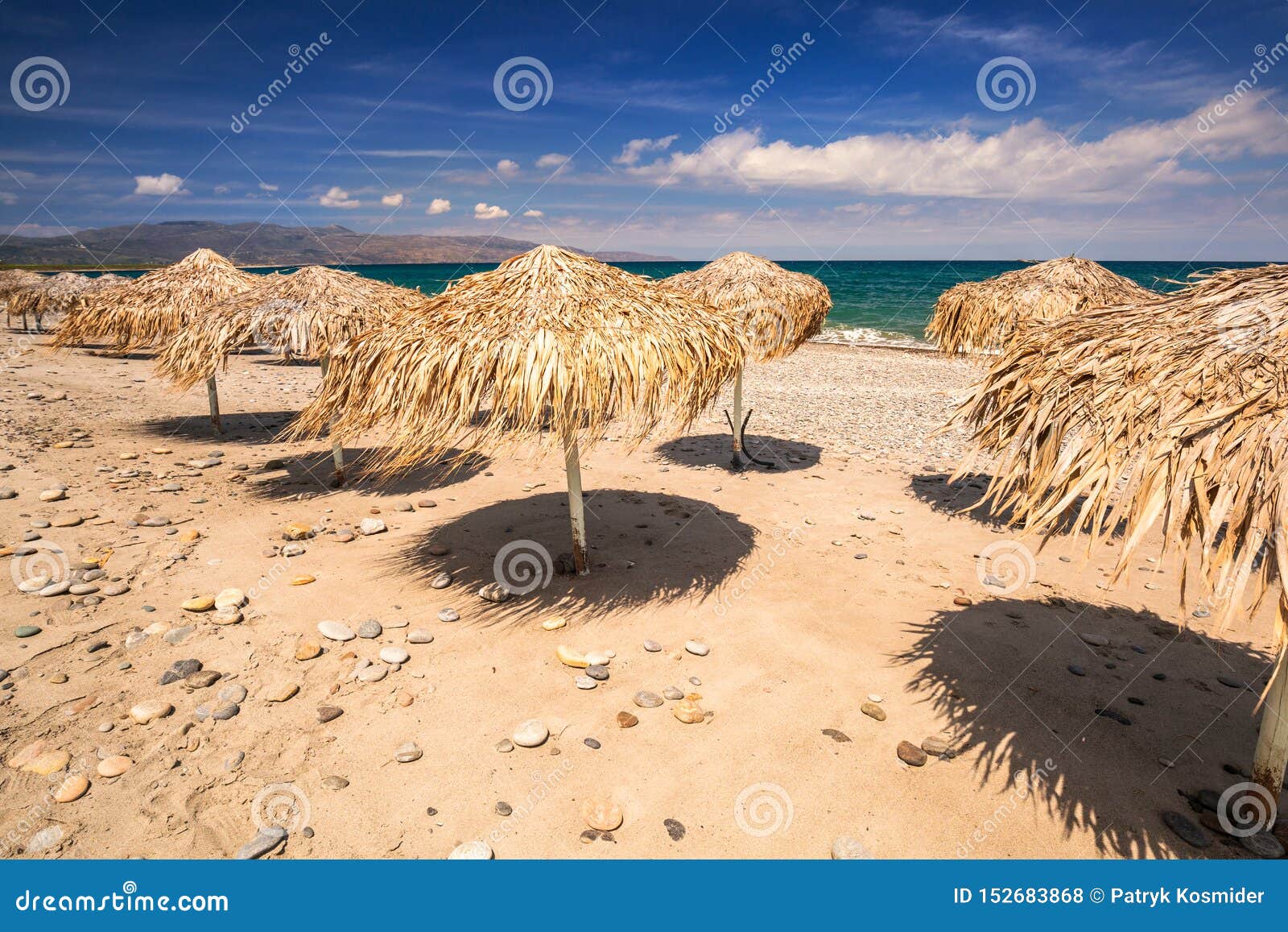 Parasols At Maleme Beach On Crete Royalty-Free Stock Photo ...