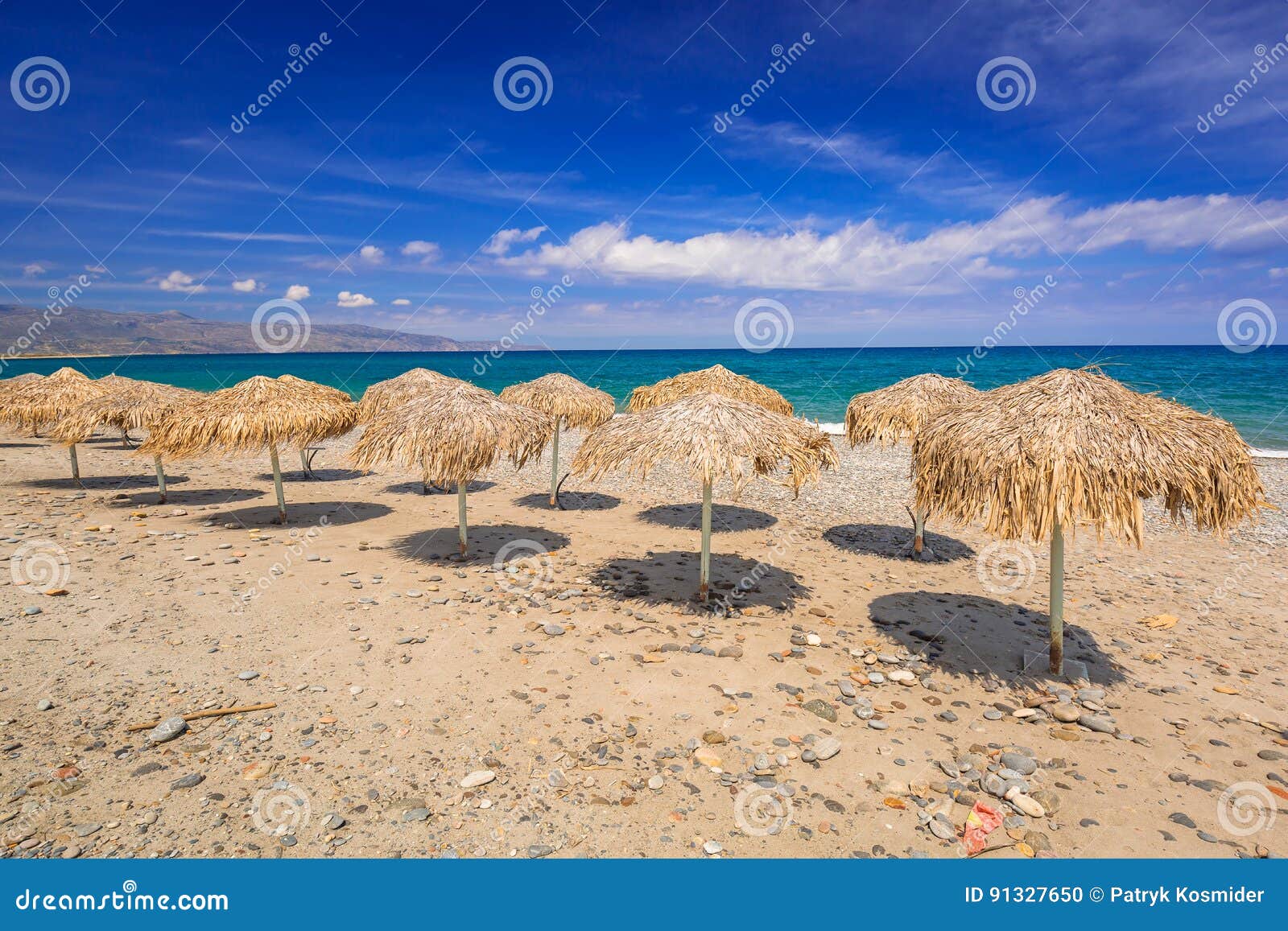 Parasols At Maleme Beach On Crete Royalty-Free Stock Photo ...