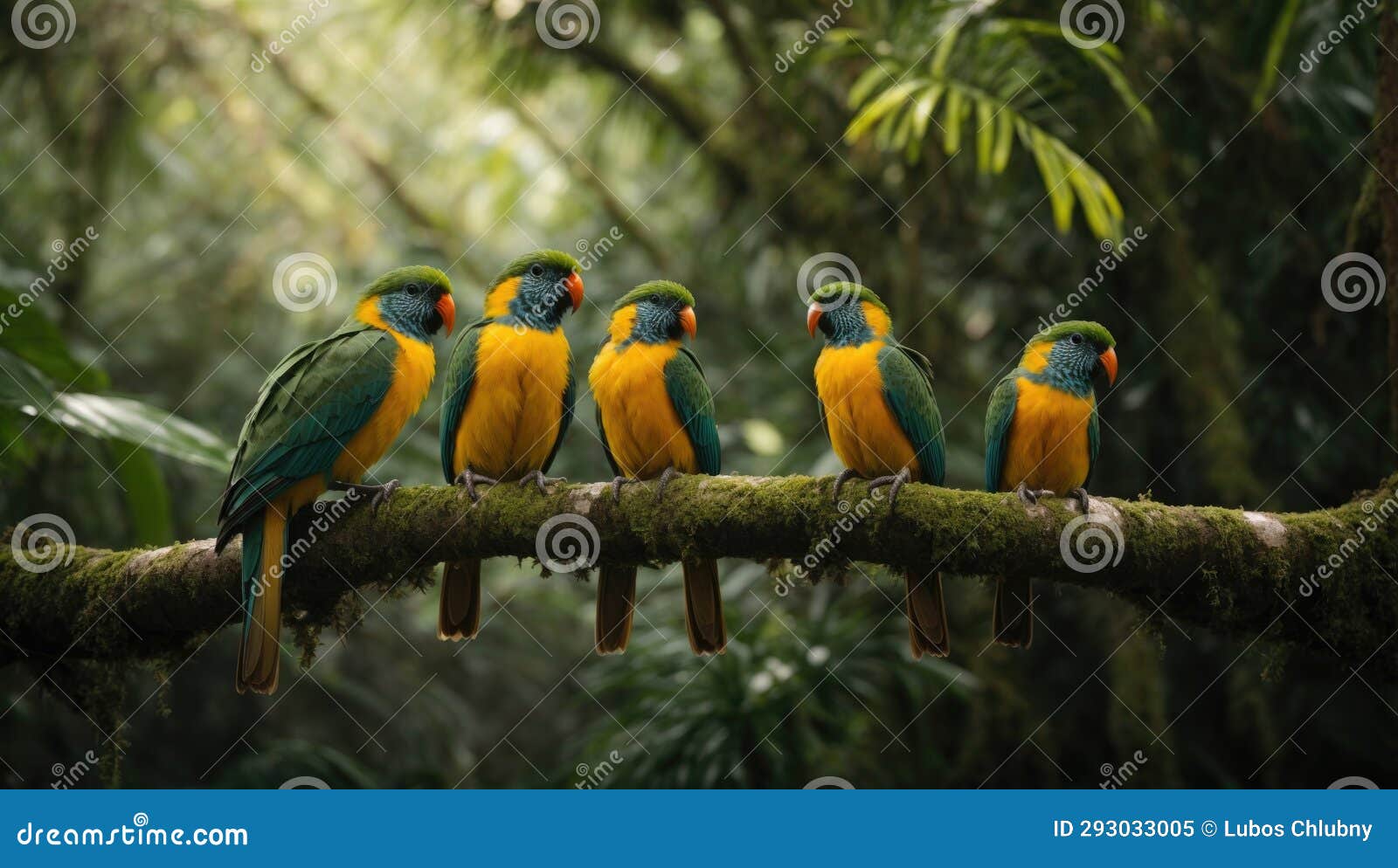 Tropical Parrots Sitting on a Tree Branch in the Rainforest Stock ...