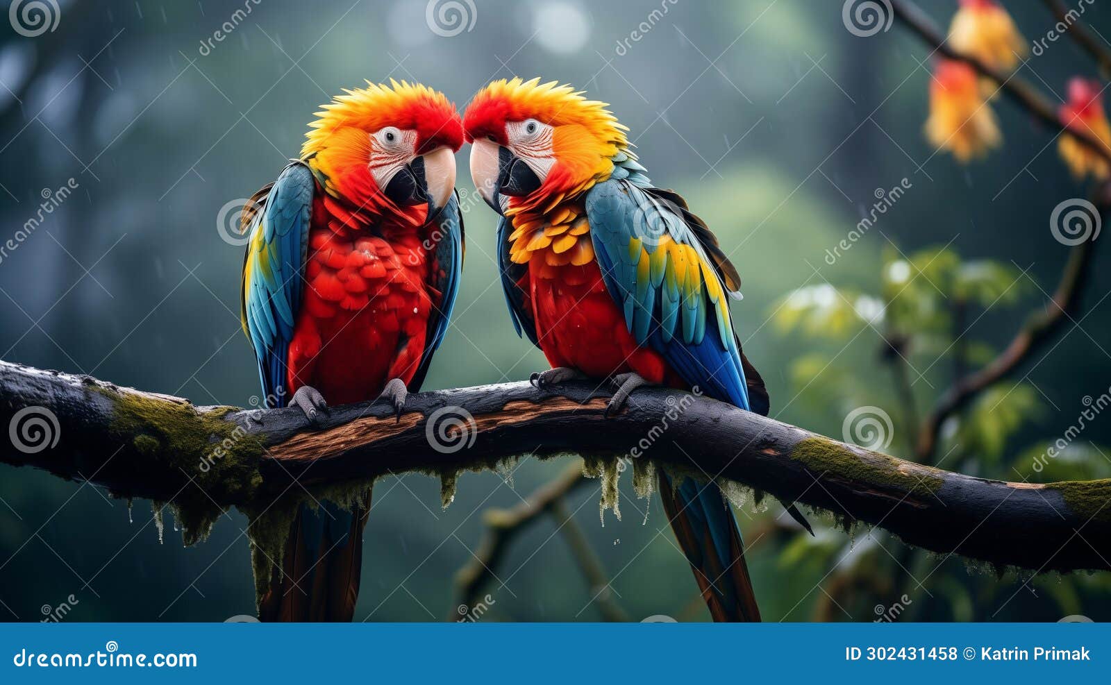 Tropical Parrots Sitting on a Tree Branch in the Rainforest Stock Photo ...