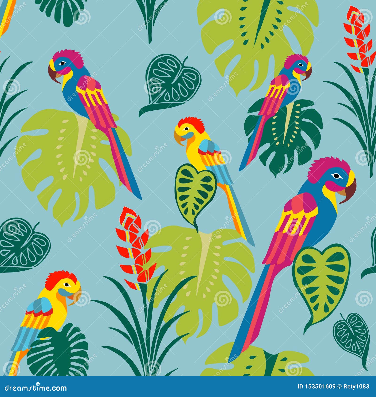 Tropical Parrots Surface Pattern Vector, Colorful Birds Repeat Pattern ...