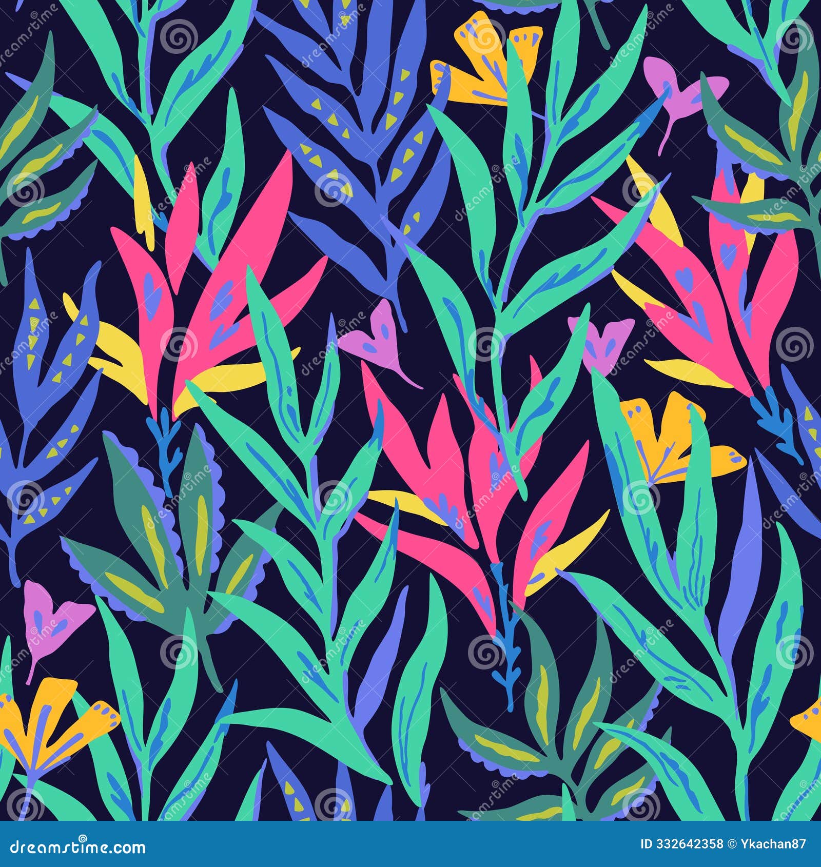 Tropical Pattern with Colorful Bright Psychedelic Leaves. Vector ...