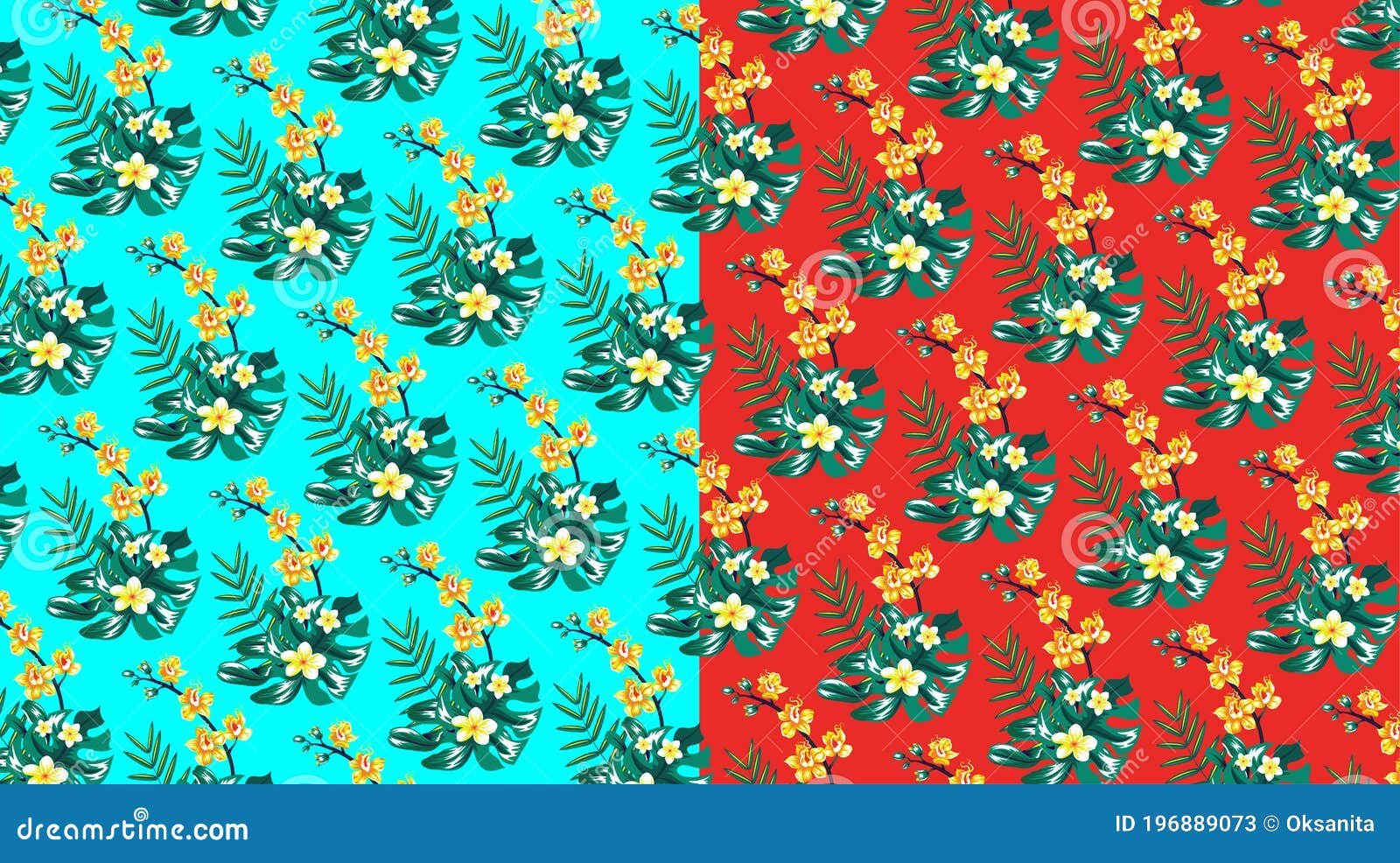 Tropical Pattern with Tropical Flowers. on a Turquoise and Red ...