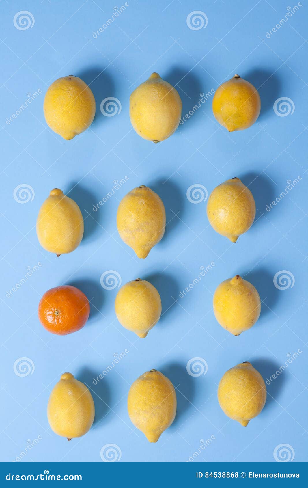 Tropical Pattern with Lemons Different Sizes Scattered on Blue ...